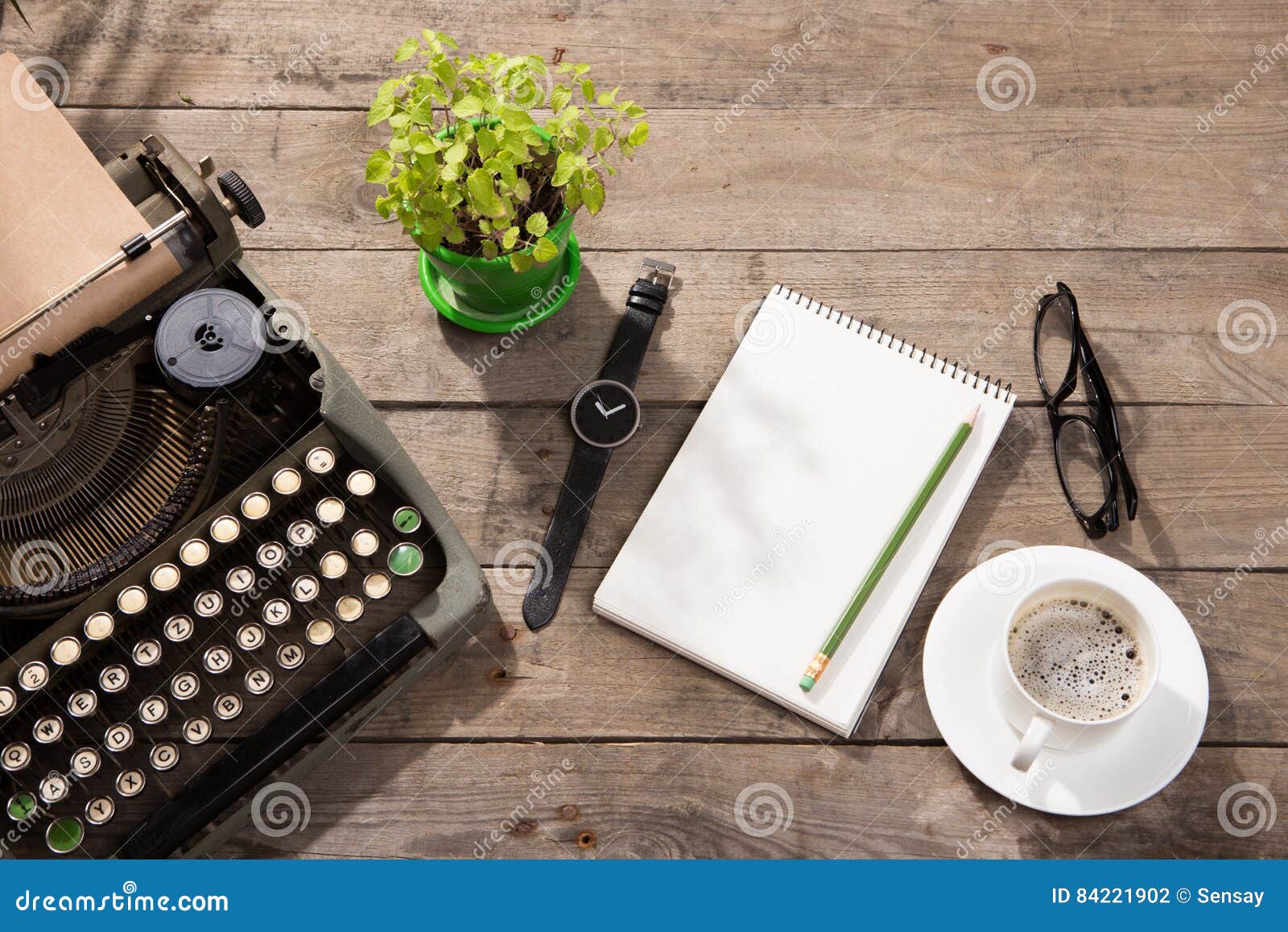Vintage Typewriter on the Old Wooden Desk Stock Photo - Image of book ...