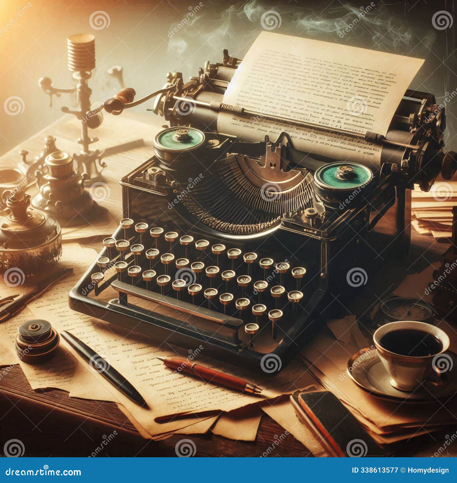 Vintage Typewriter With Paper And Glowing Eyes, Hinting At Creative ...