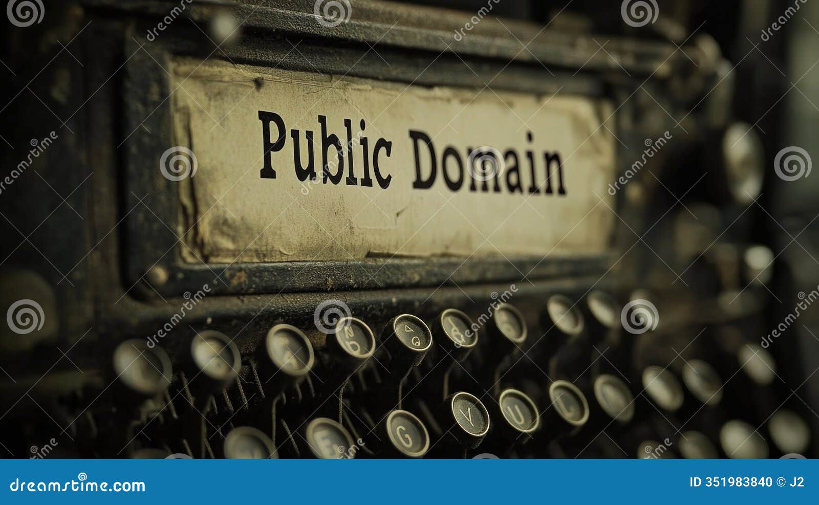 Vintage Typewriter with Public Domain Label on Display. International ...