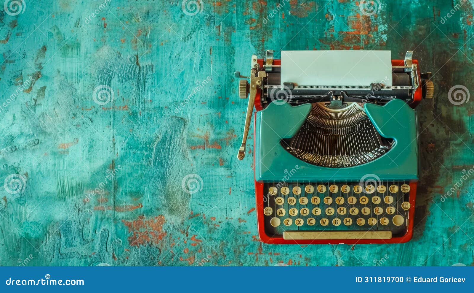 Vintage Typewriter on Rustic Turquoise Background Stock Photo - Image ...