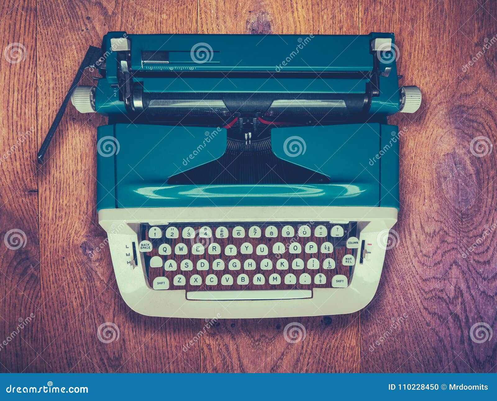 Vintage Typewriter on Wooden Background Stock Photo - Image of bluem ...