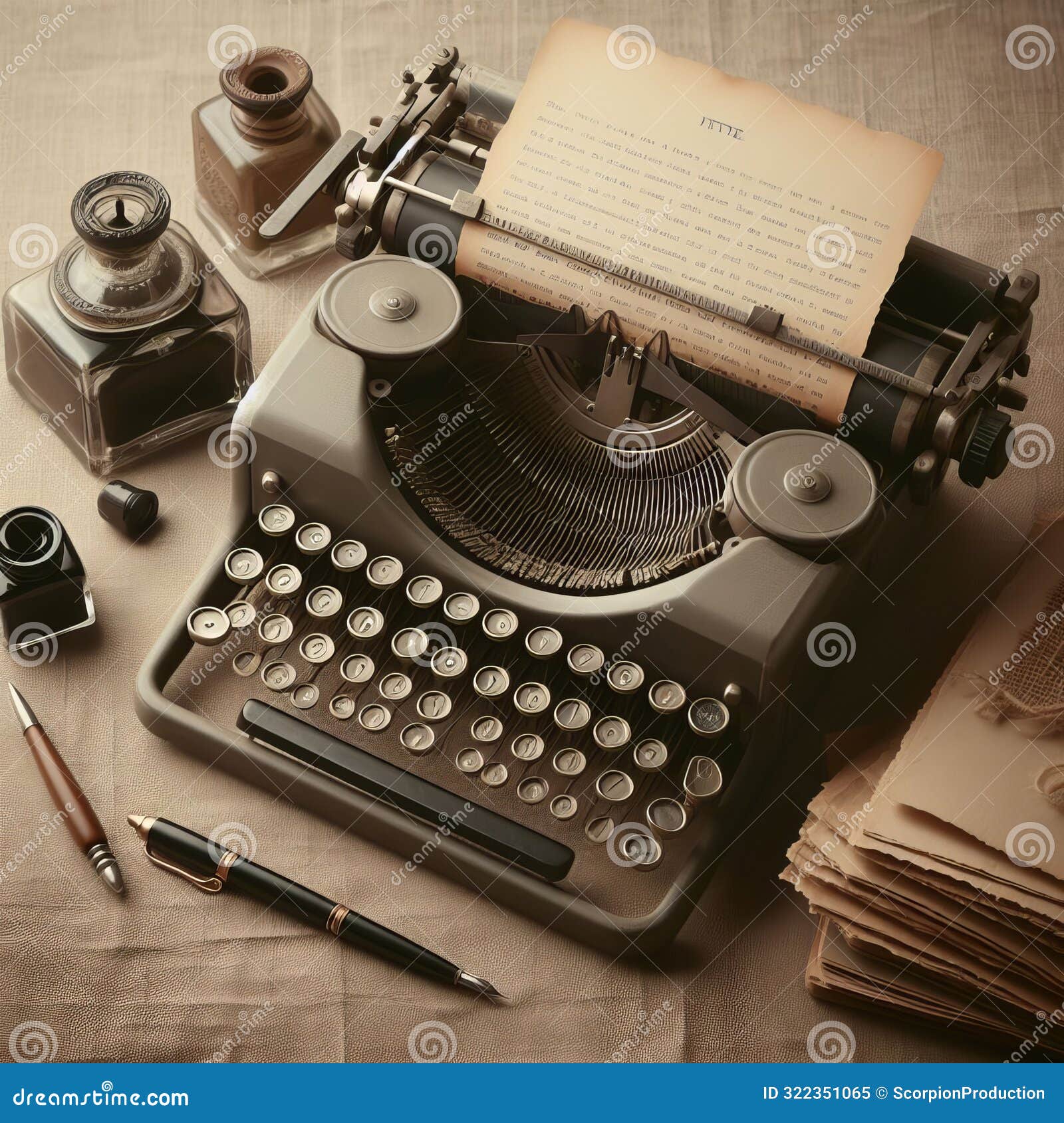 Vintage Typewriter with Writing Accessories Stock Image - Image of ...