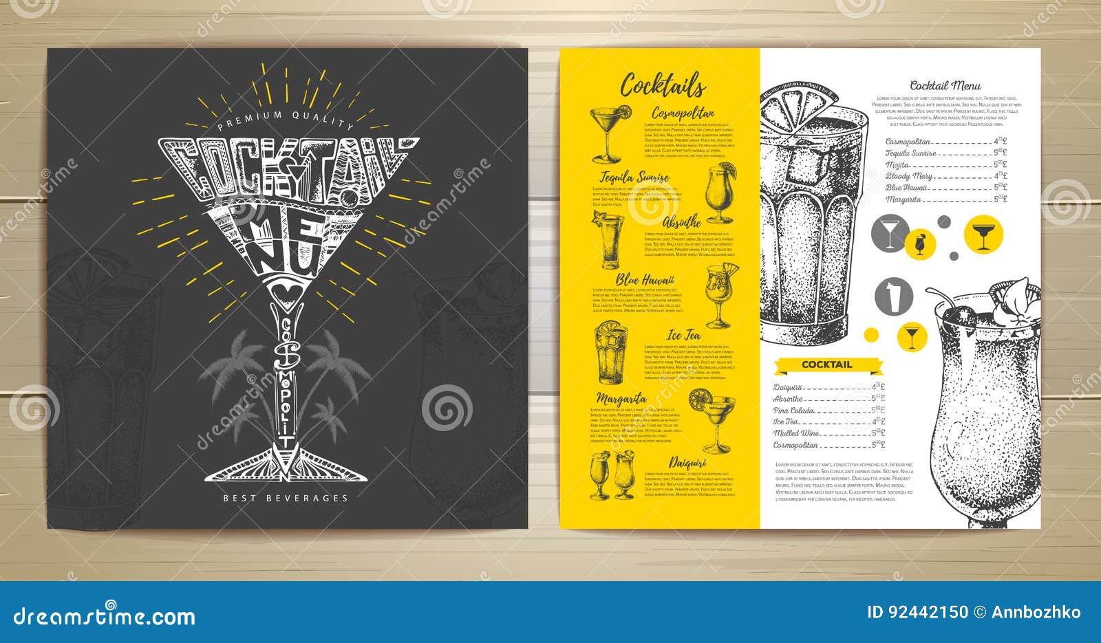Vintage Typography Cocktail Menu Design Stock Vector - Illustration of ...