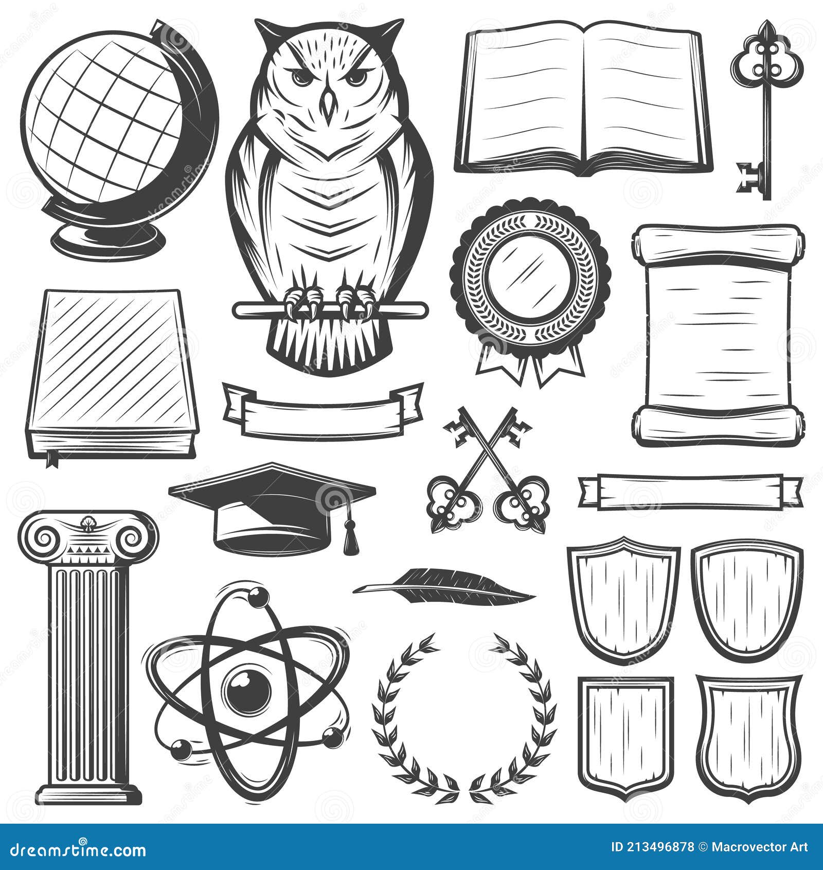 Vintage University and Academy Elements Set Stock Vector - Illustration ...