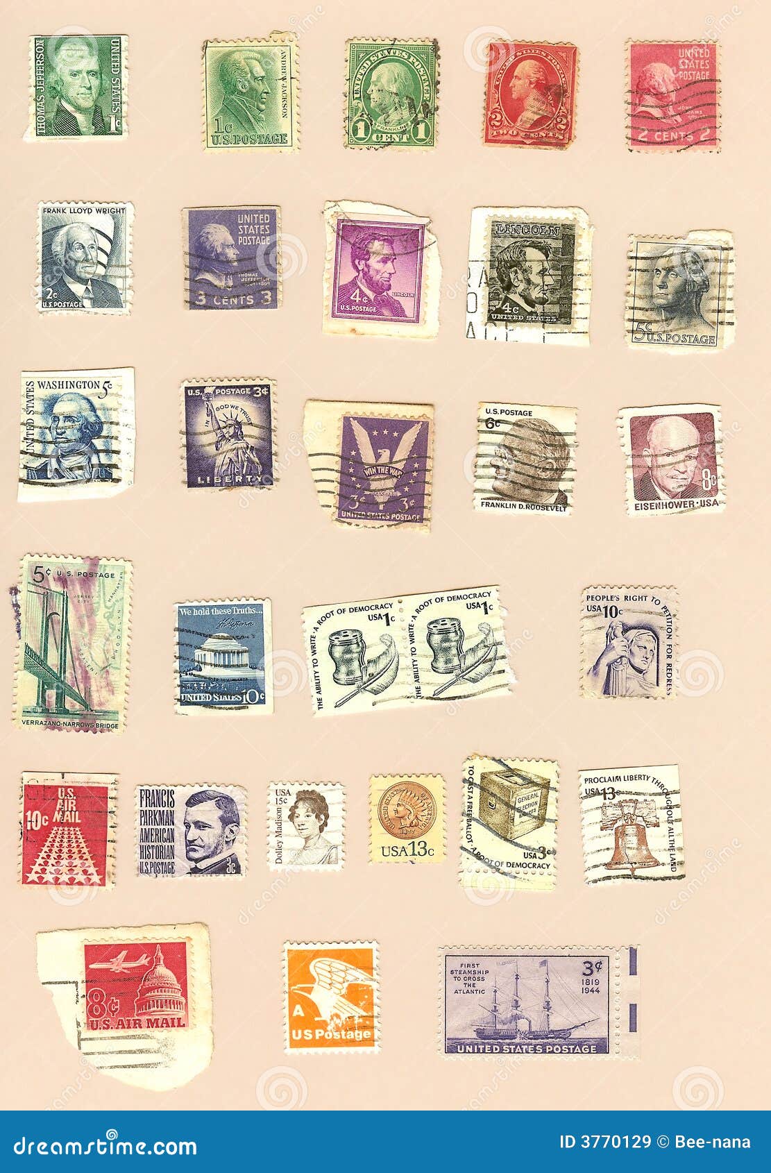 Vintage US Postage Stamps editorial stock image. Image of marked - 3770129