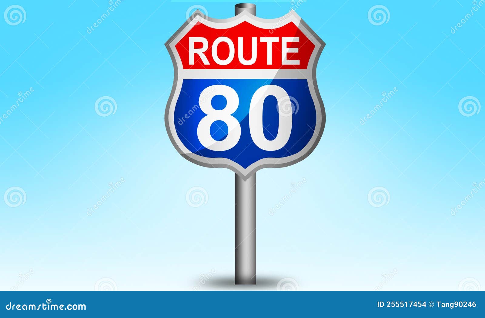 Vintage USA Route 80 Road Sign with Post Stock Illustration ...