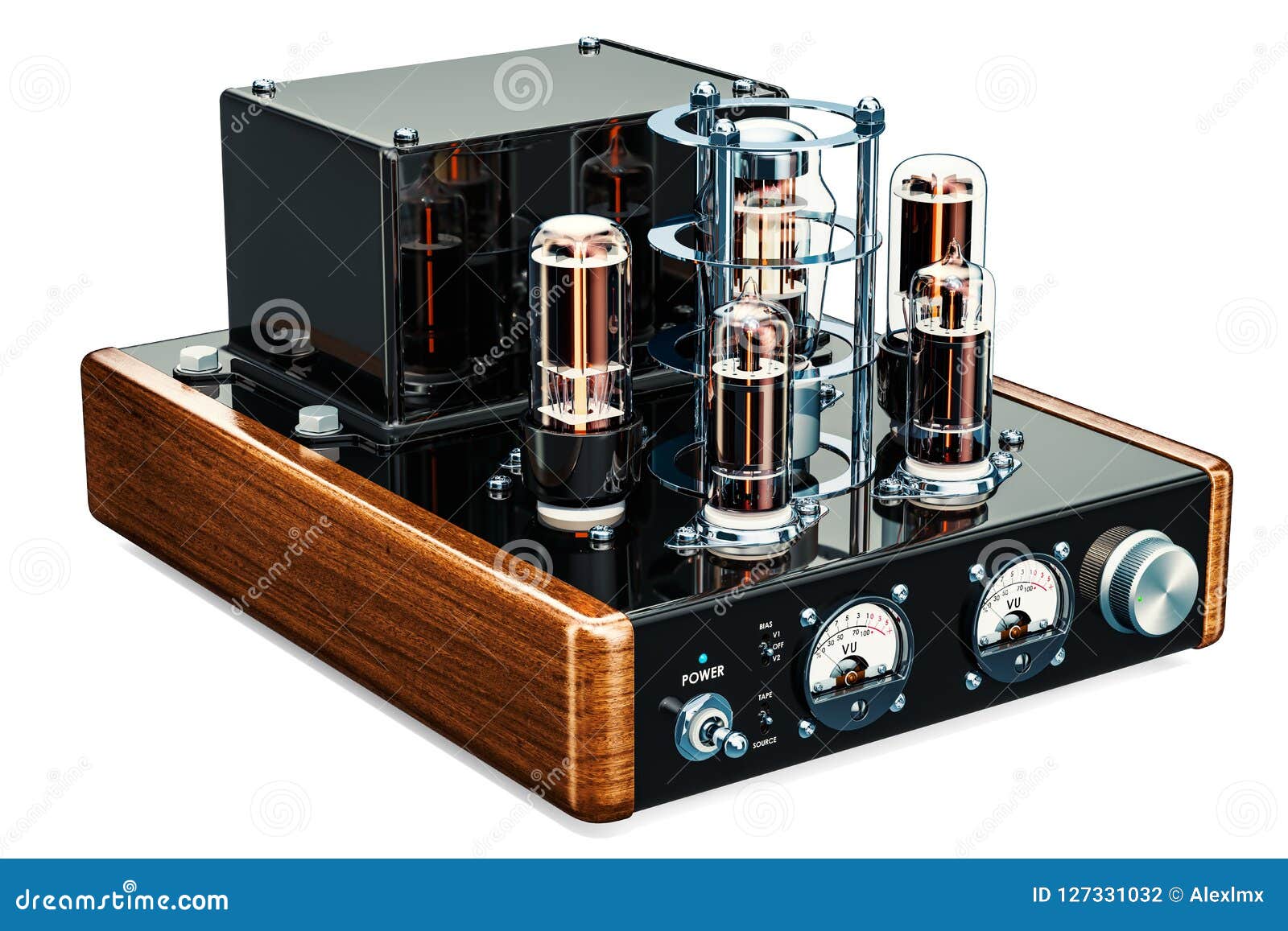 Vintage Vacuum Tube Amplifier, 3D Rendering Stock Illustration ...