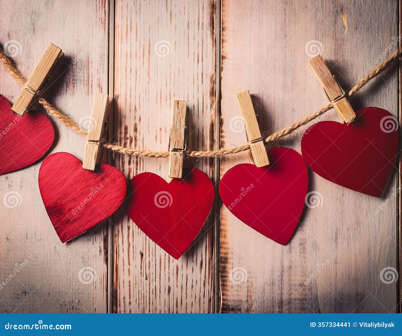 Vintage Valentine Cards Displayed on a String with Wooden Clips Stock ...