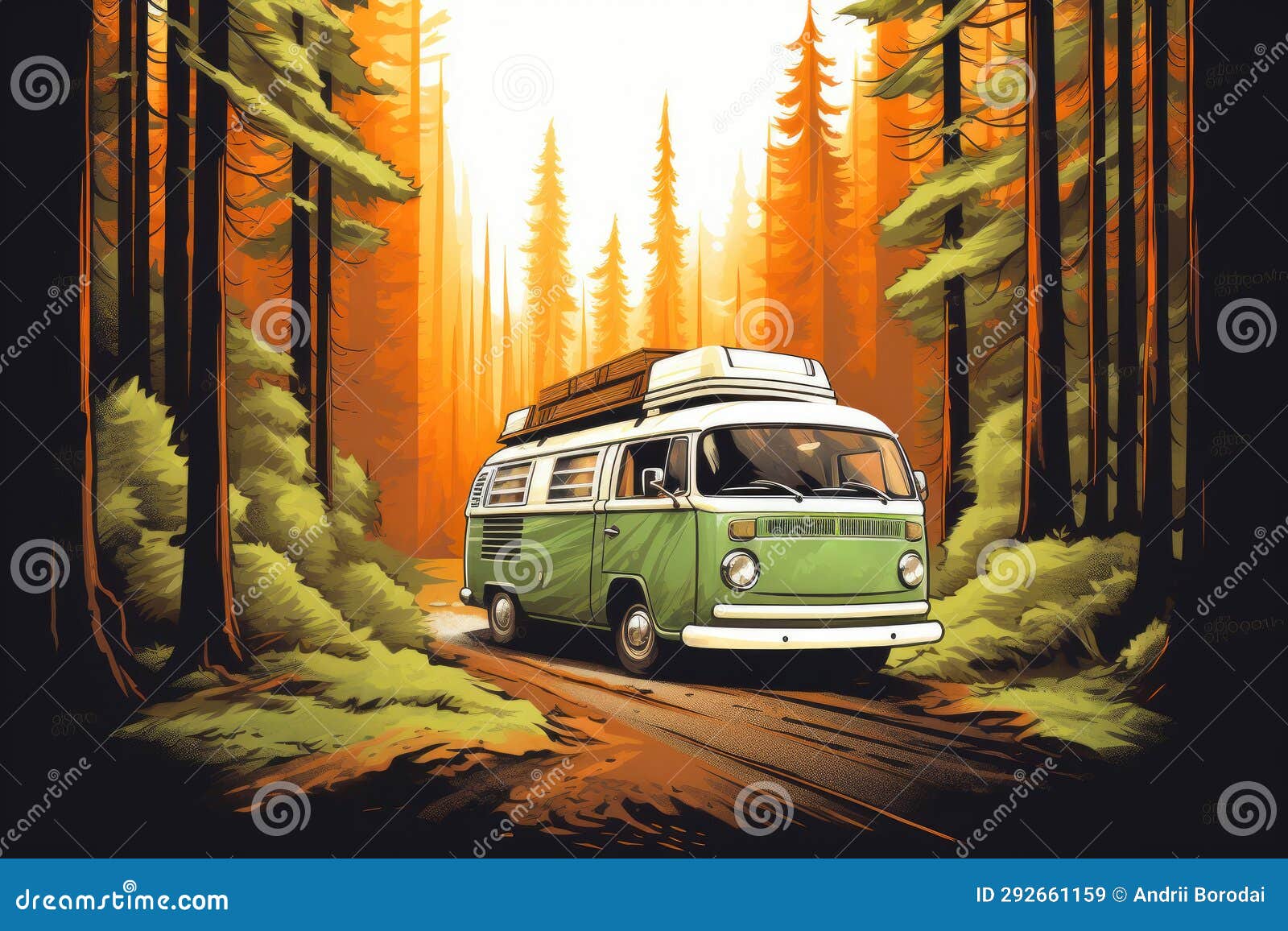 Vintage Van Exploring Redwoods Scenery. Royalty-Free Stock Photography ...