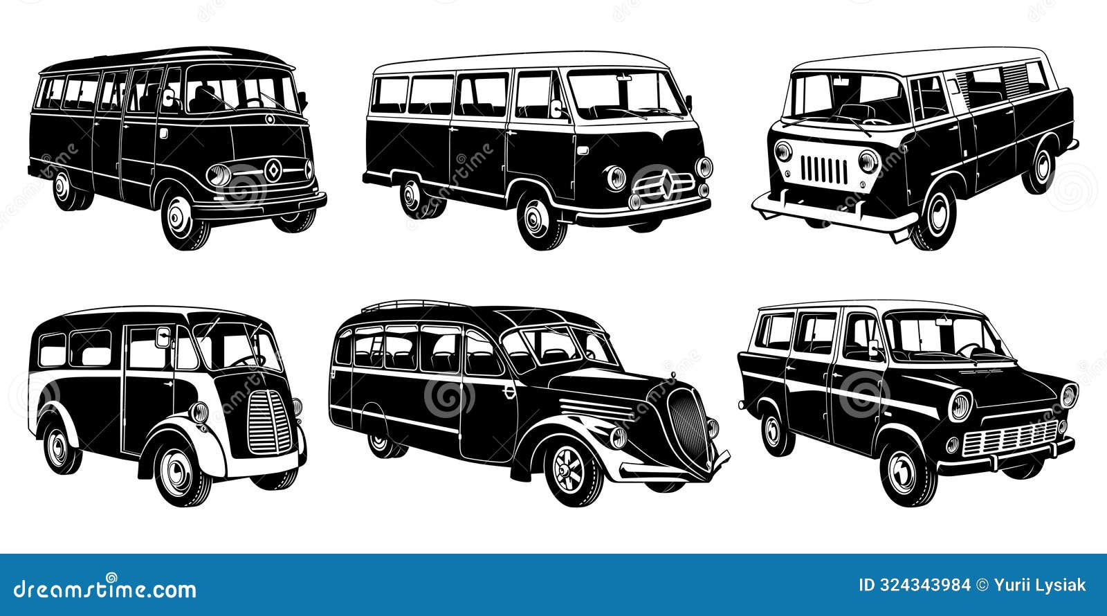 Vintage Van And Minibus Silhouettes Vector Illustration | CartoonDealer ...