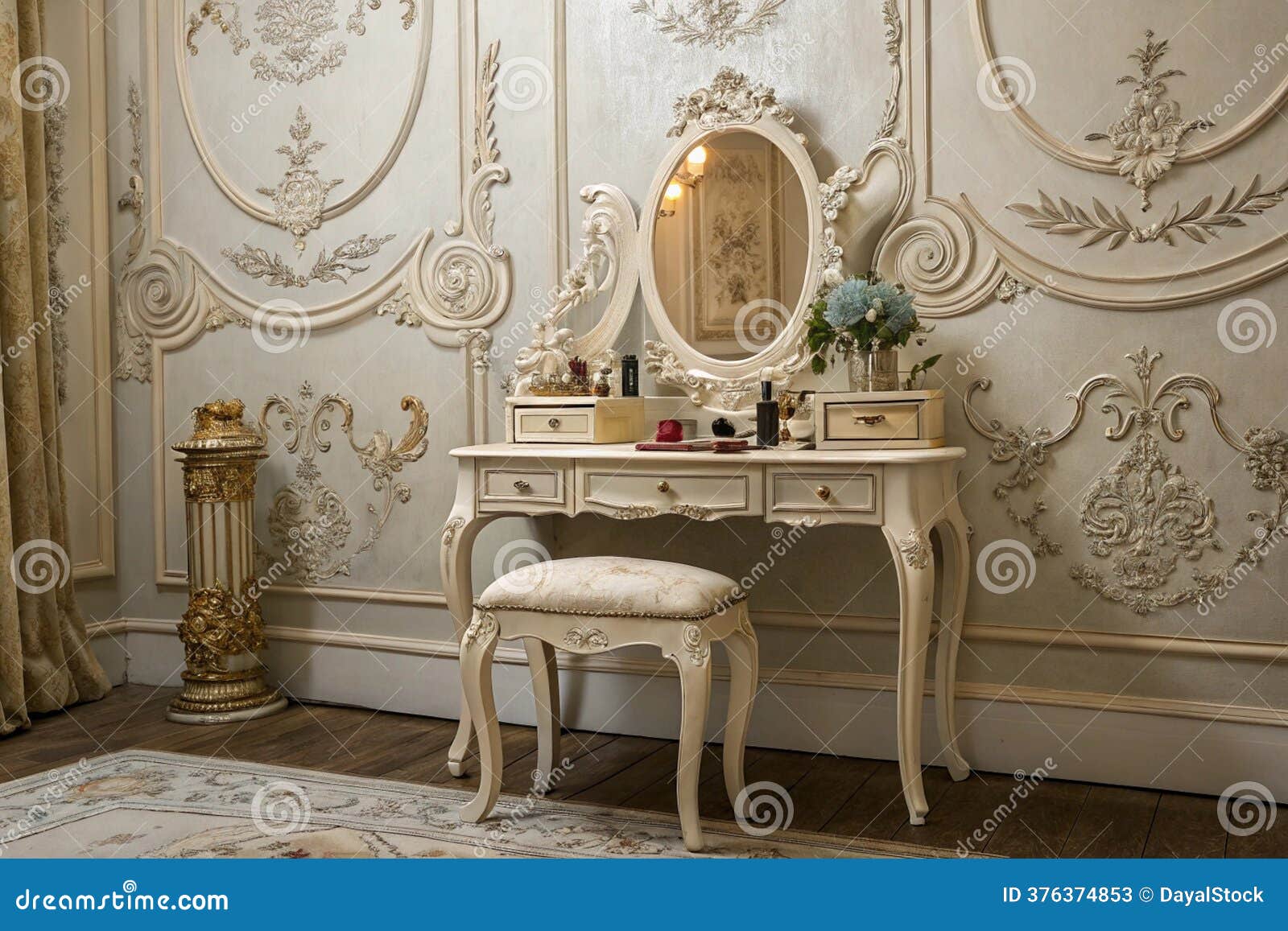 Vintage Vanity Table With Pearls And Antique Photographs Stock Image ...