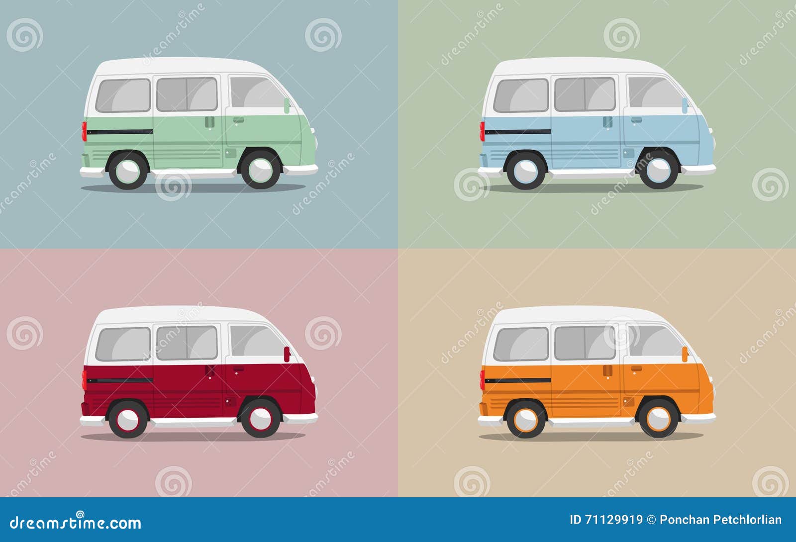 Vintage vans stock vector. Illustration of leisure, tourism - 71129919