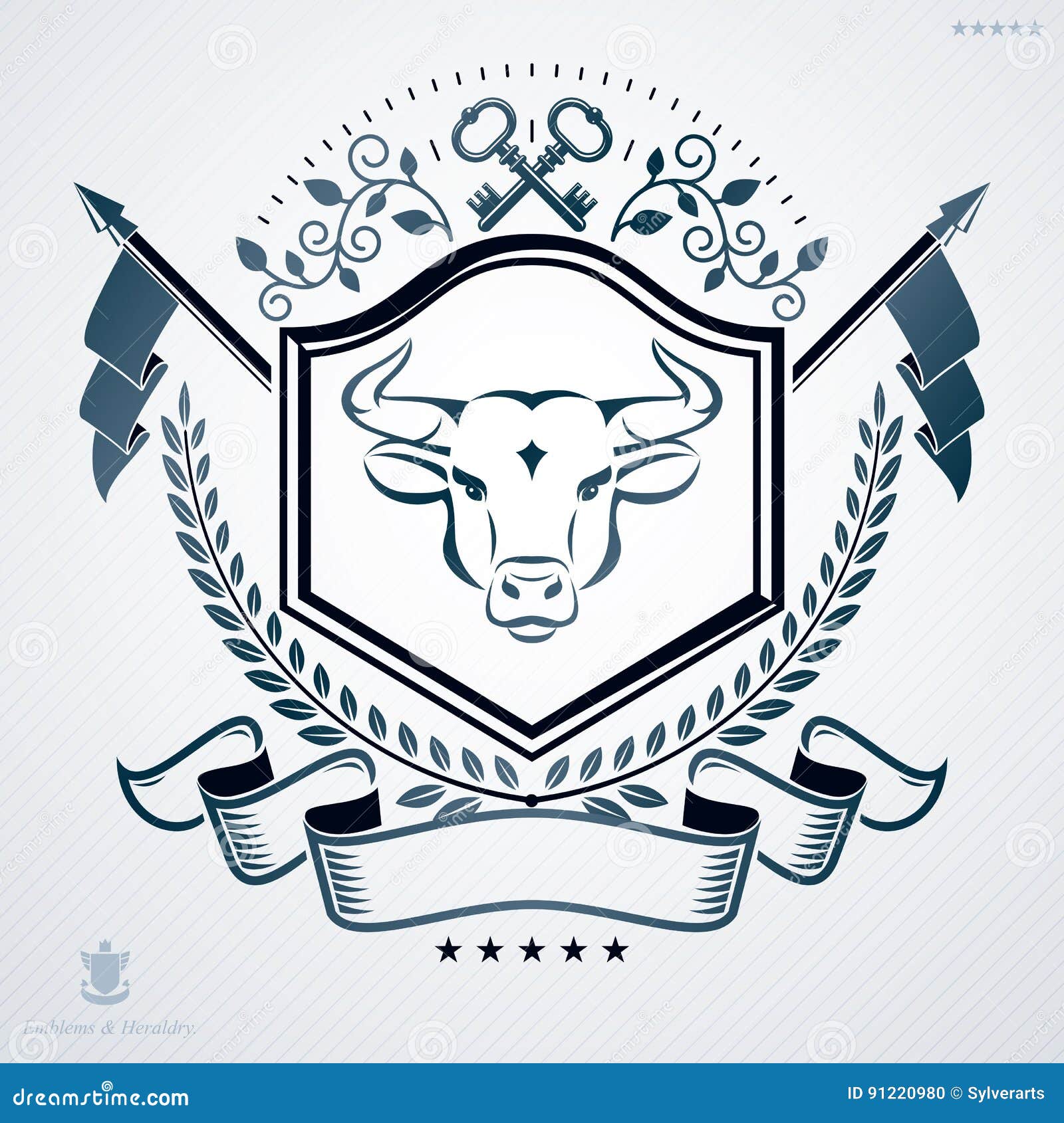 Vintage Vector Emblem Made in Heraldic Design with Buffalo Head, Flags ...