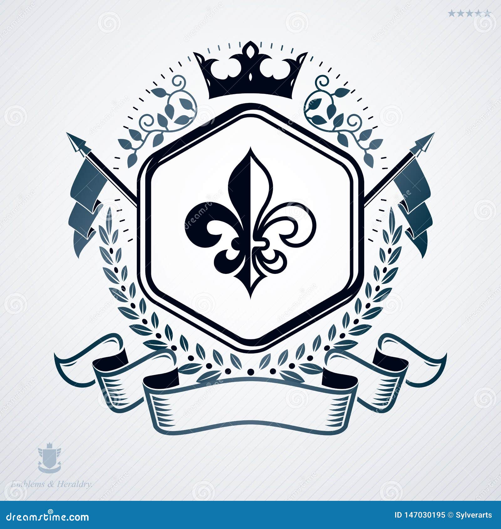 Vintage Vector Emblem Made in Heraldic Design and Decorated with ...