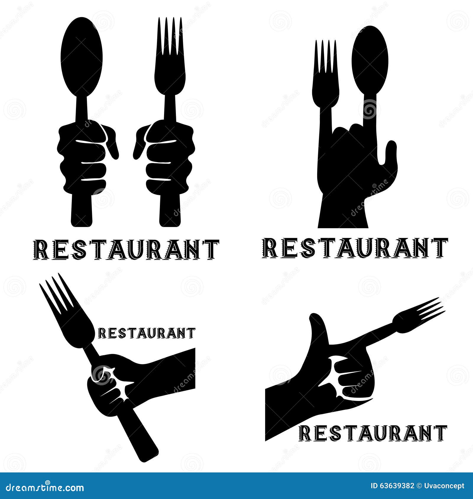 Vintage Vector Emblems of Restaurant with Hands Stock Vector ...