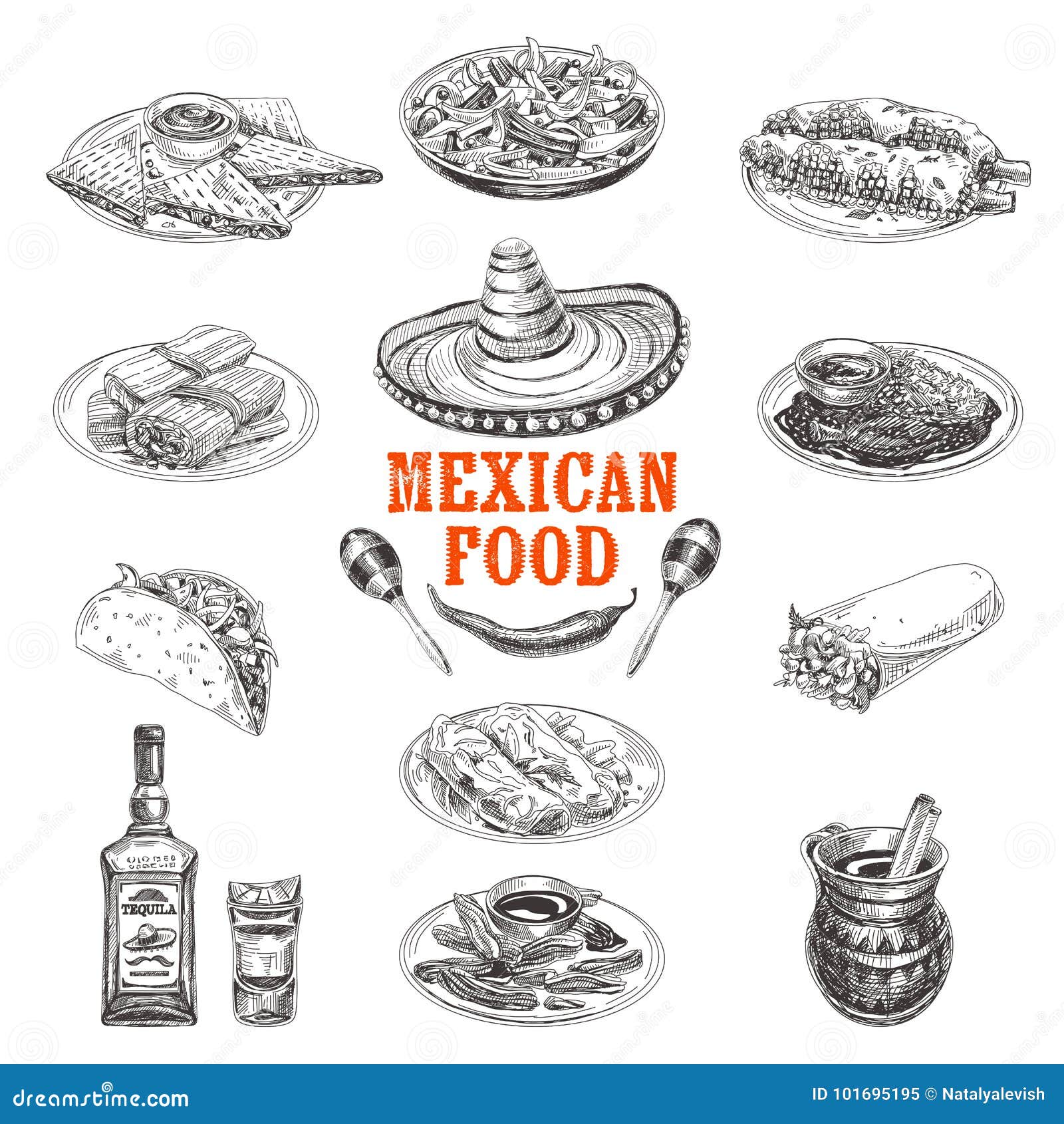 Vintage Vector Hand Drawn Mexican Food Sketch Illustration. Stock ... Vintage Vector Hand Drawn Mexican Food Sketch Illustration. Stock ...