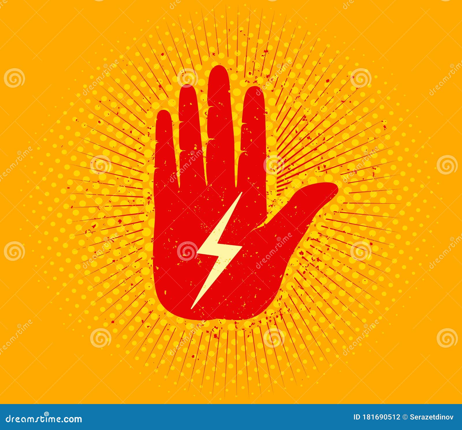Hand with lightning stock vector. Illustration of paper - 181690512