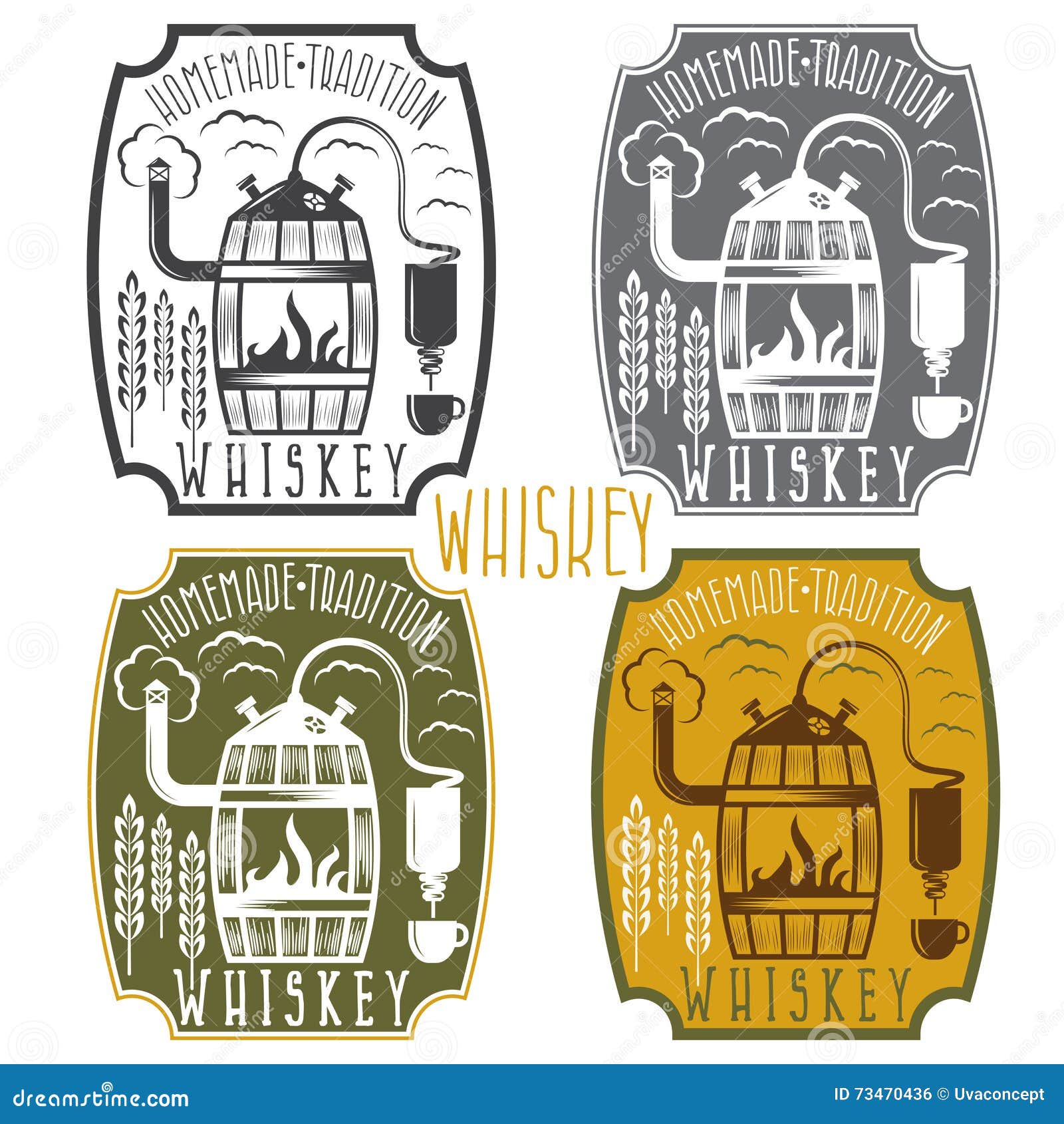 Labels For Whiskey With Crown And Oak Tree Vector Illustration ...