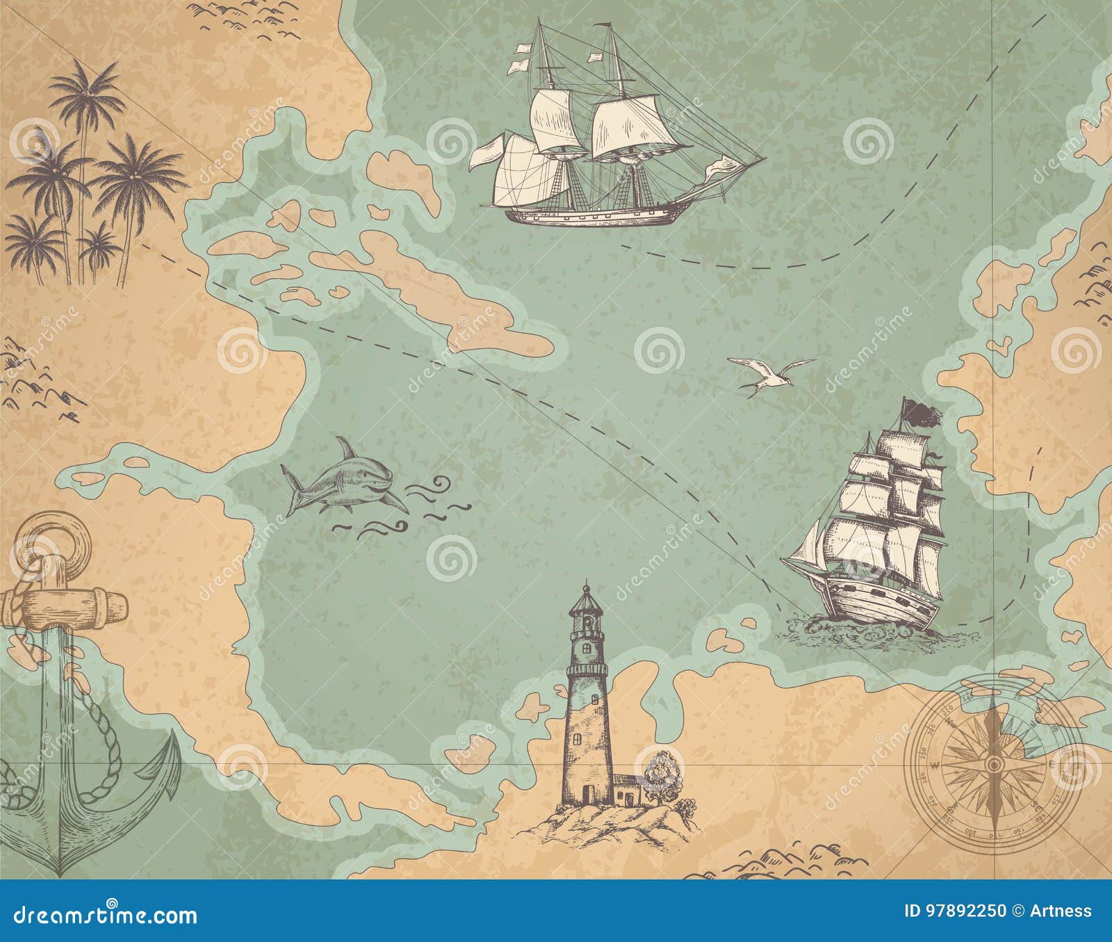 Vintage Vector Marine Map | CartoonDealer.com #97892250