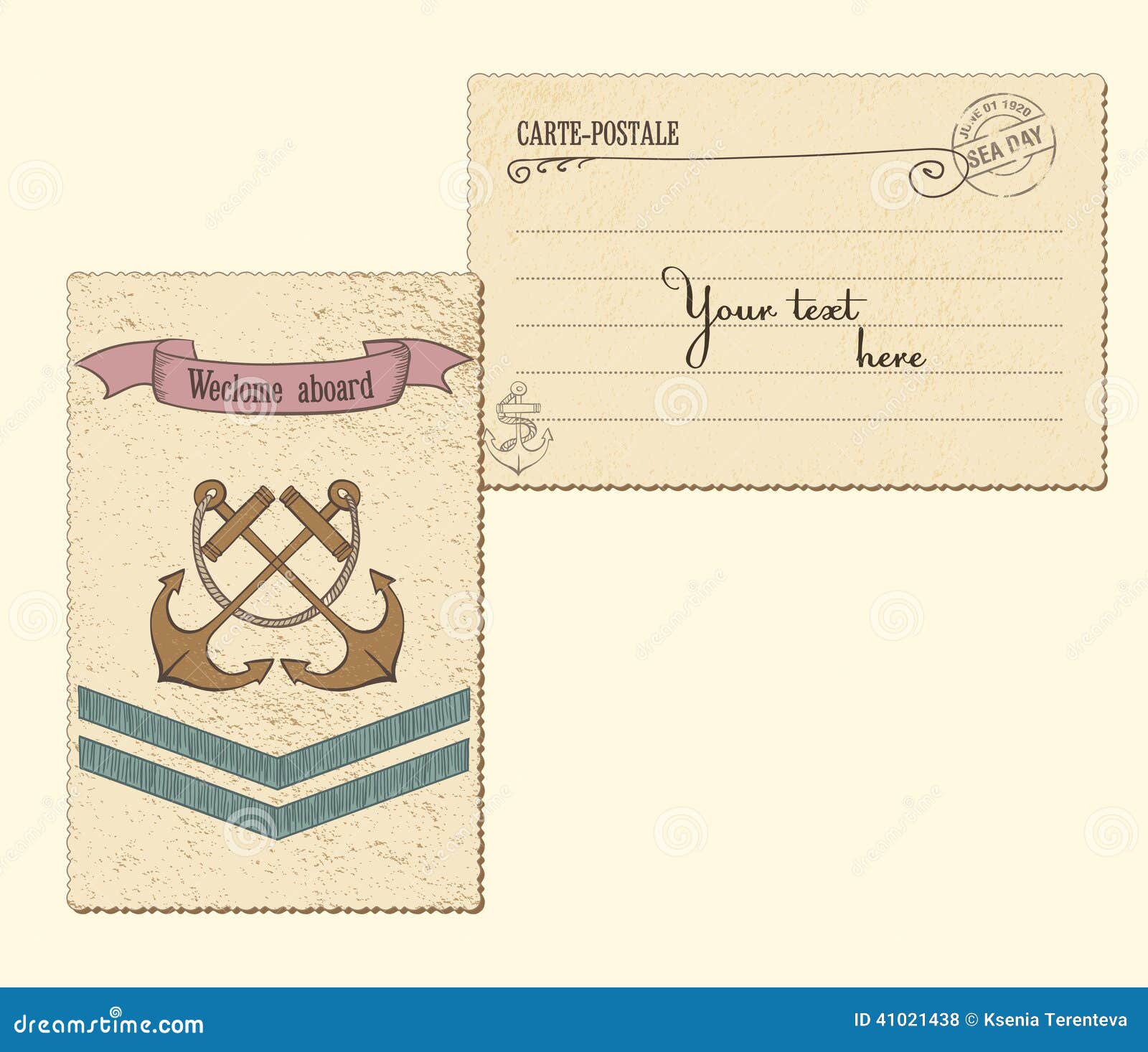 Vintage Vector Marine Postcard Stock Vector - Illustration of retro ...