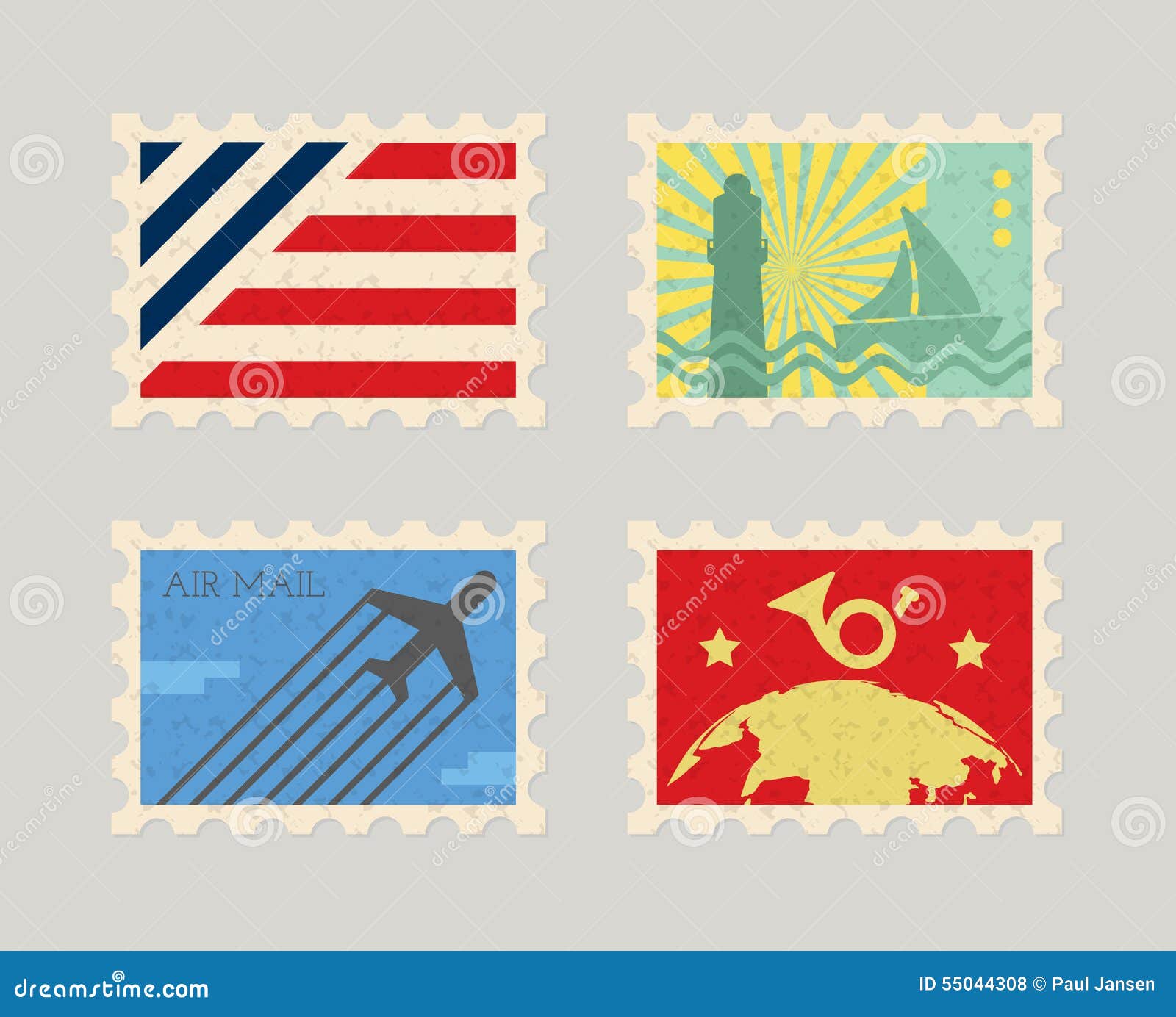 Vintage vector post stamps stock vector. Illustration of distressed ...