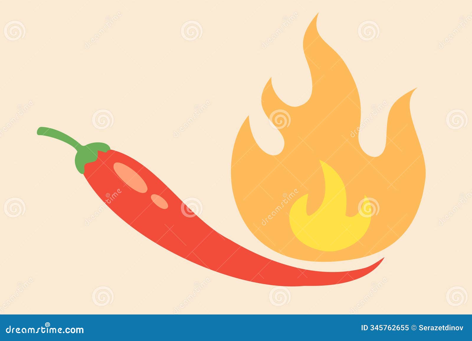 Vintage Vector Red Chilli Pepper With Fire In Doodle Style. Spicy Red ...