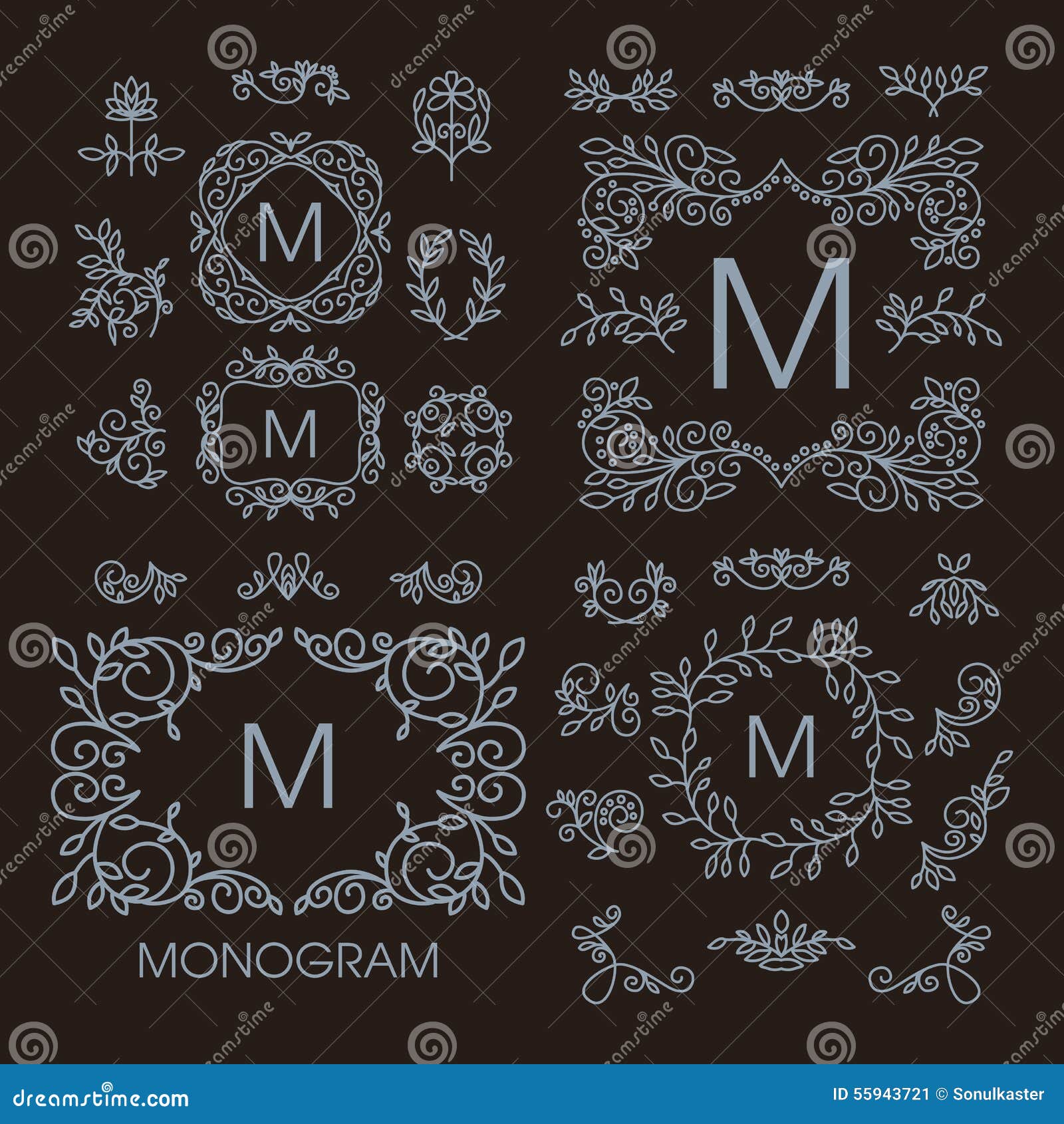 Vintage Vector Set of Line Design Elements for Stock Vector ...