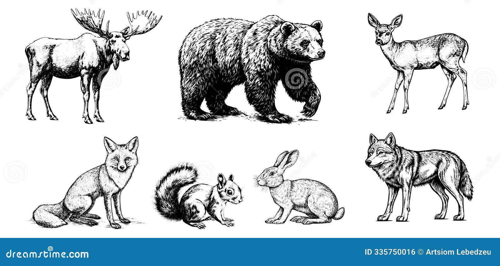 Vintage Vector Sketch Illustration Set Ofroe Deer, Hare, Squirrel ...