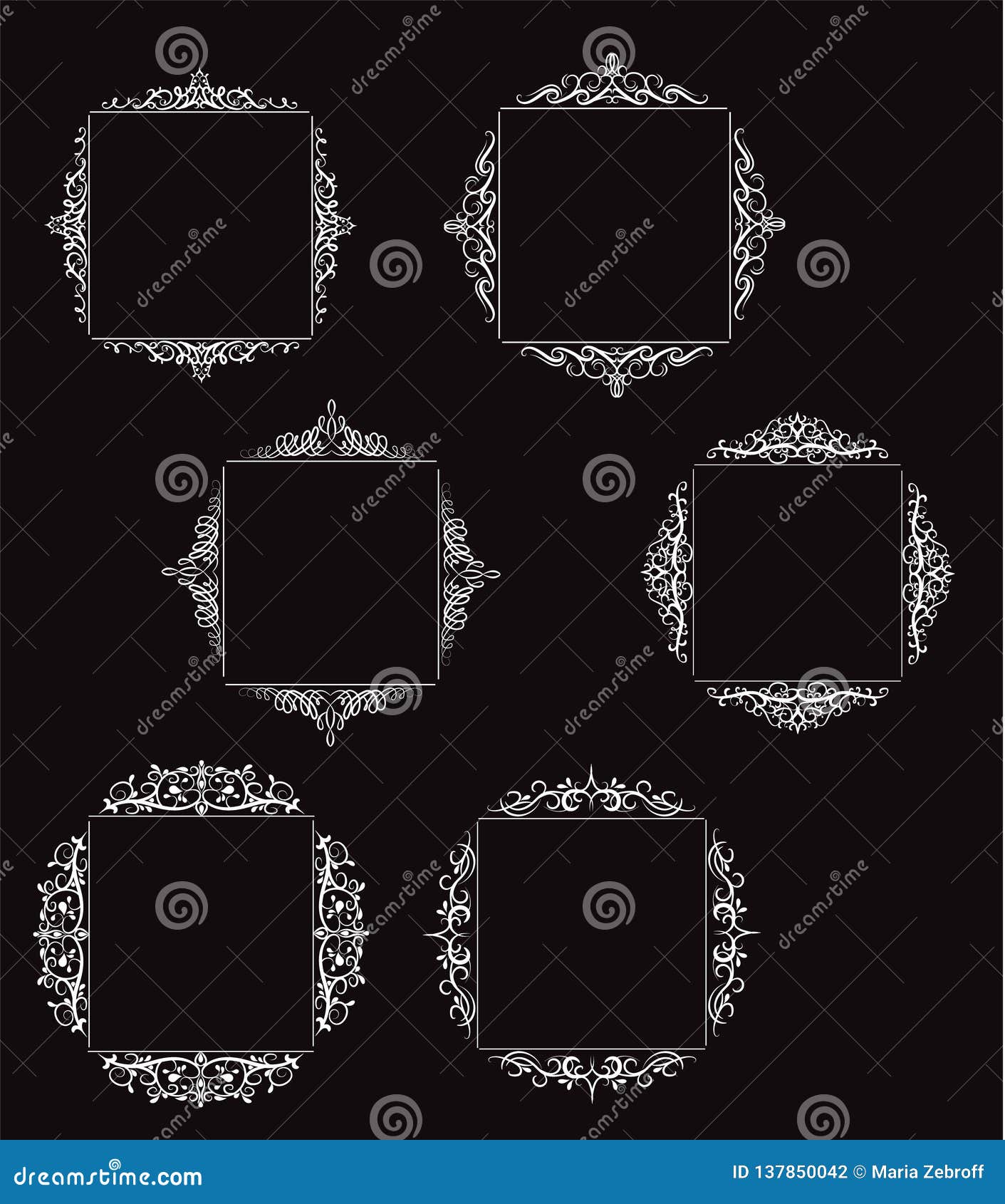 Vintage Vector Swirl Frame Set Stock Vector - Illustration of square ...