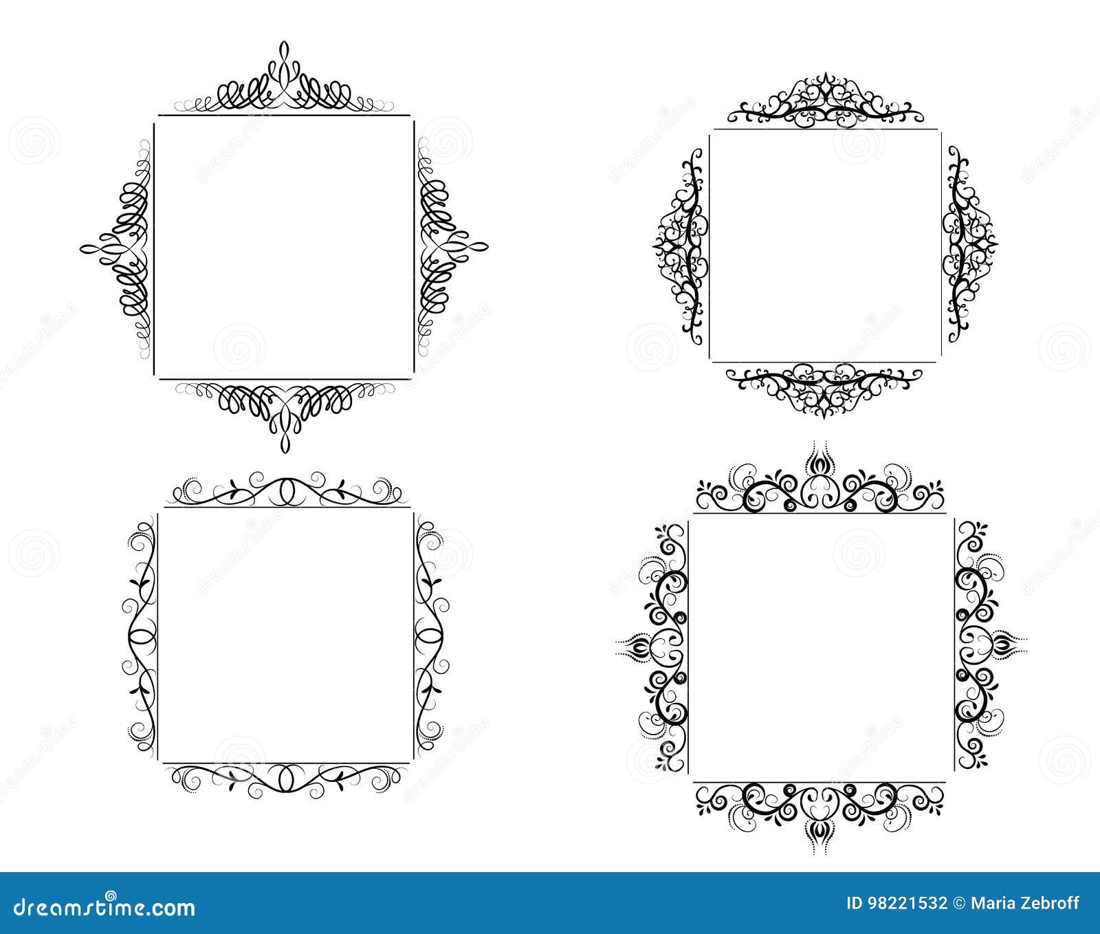 Vintage Vector Swirl Frame Set Stock Vector - Illustration of square ...