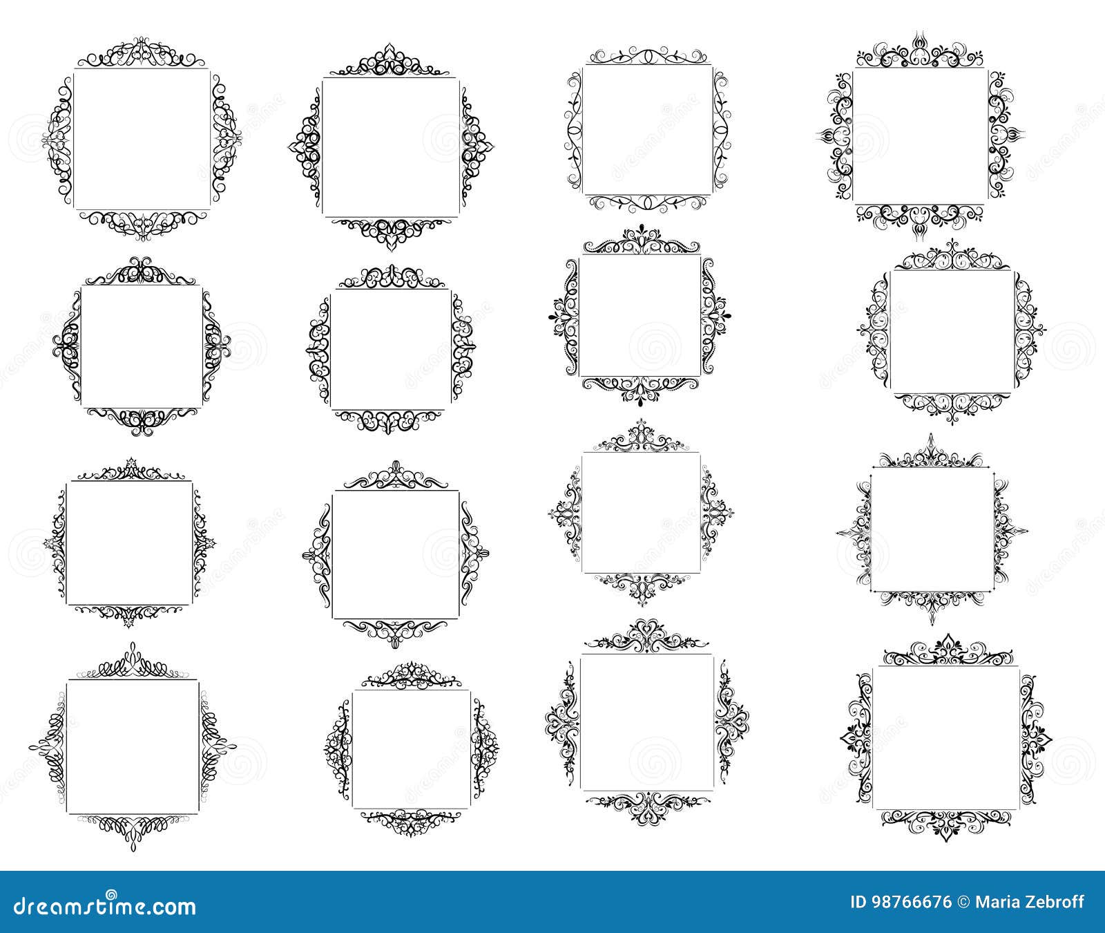 Vintage Vector Swirl Frame Set Stock Vector - Illustration of graphic ...
