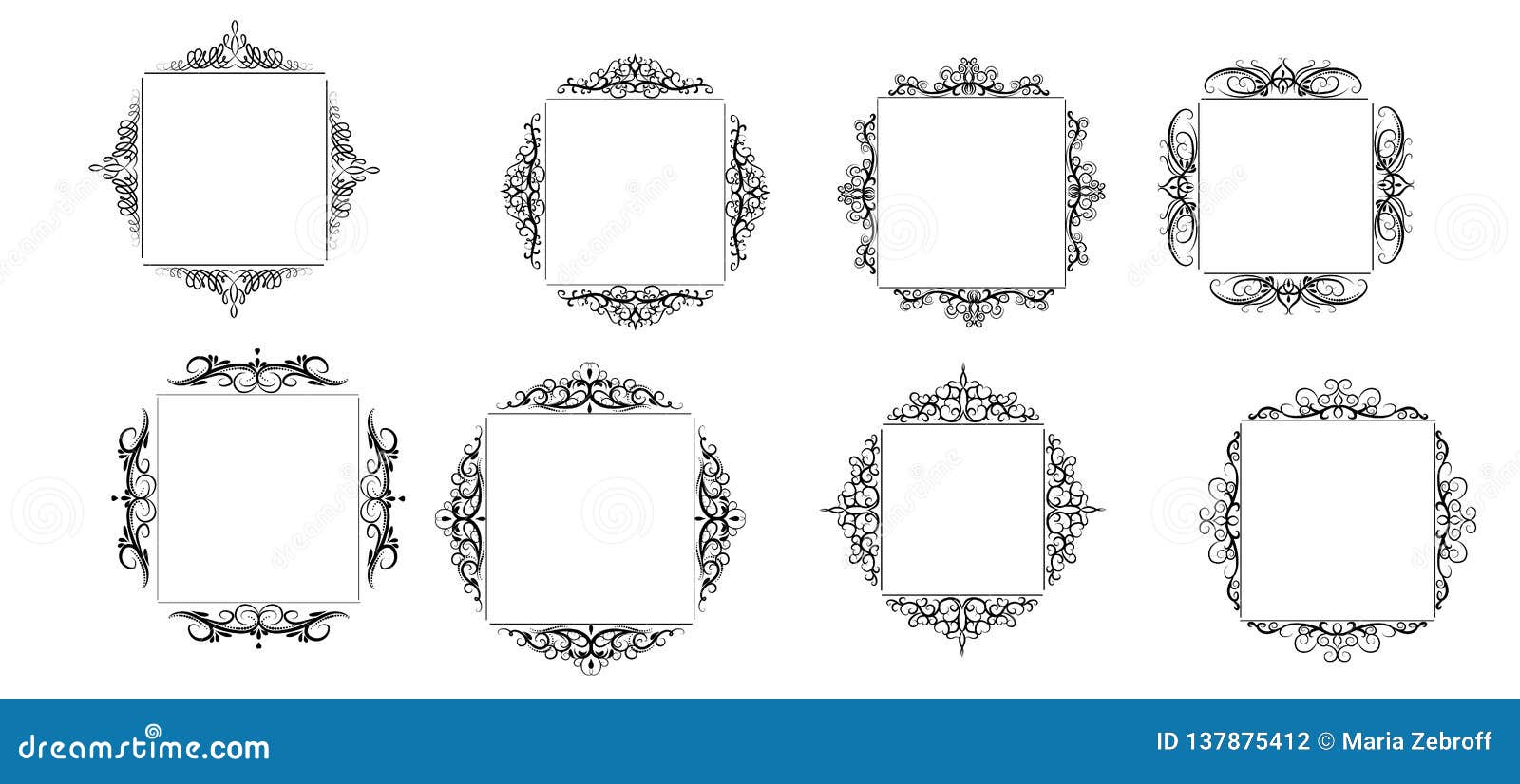 Vintage Vector Swirl Frame Set Stock Vector - Illustration of retro ...