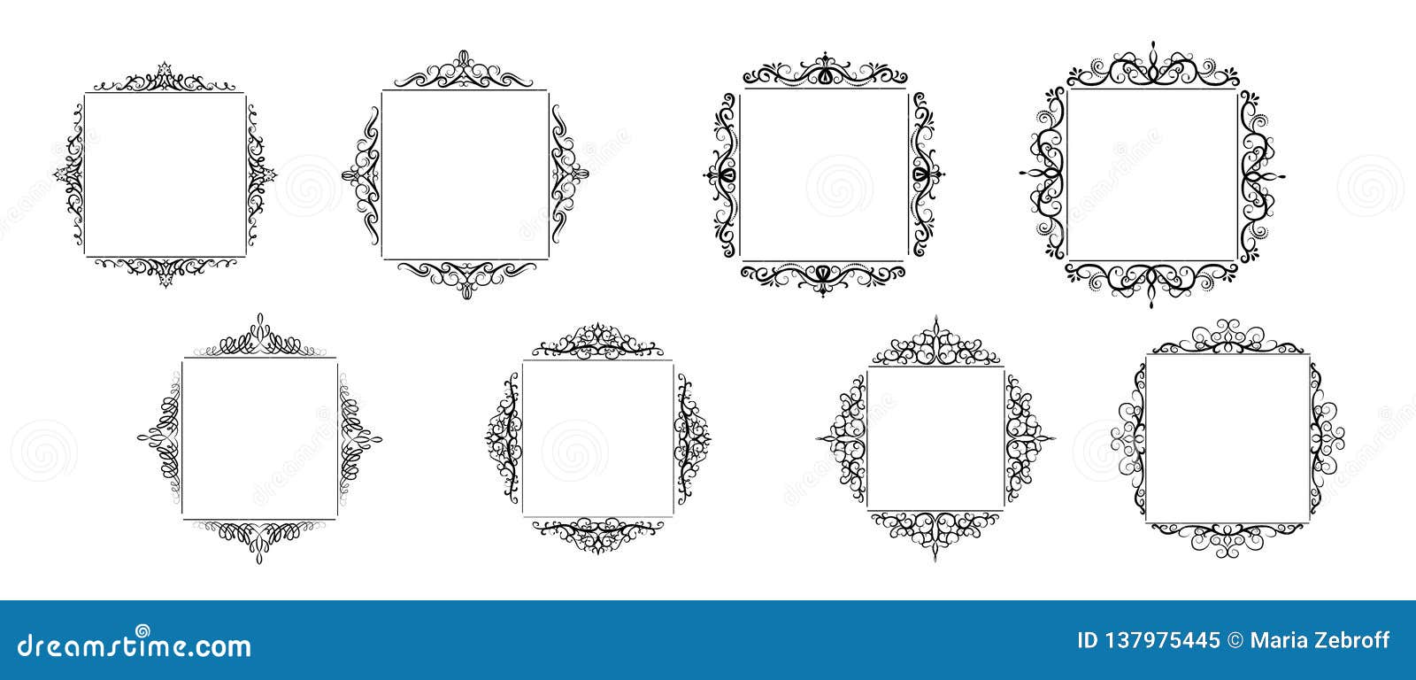 Vintage Vector Swirl Frame Set Stock Vector - Illustration of retro ...