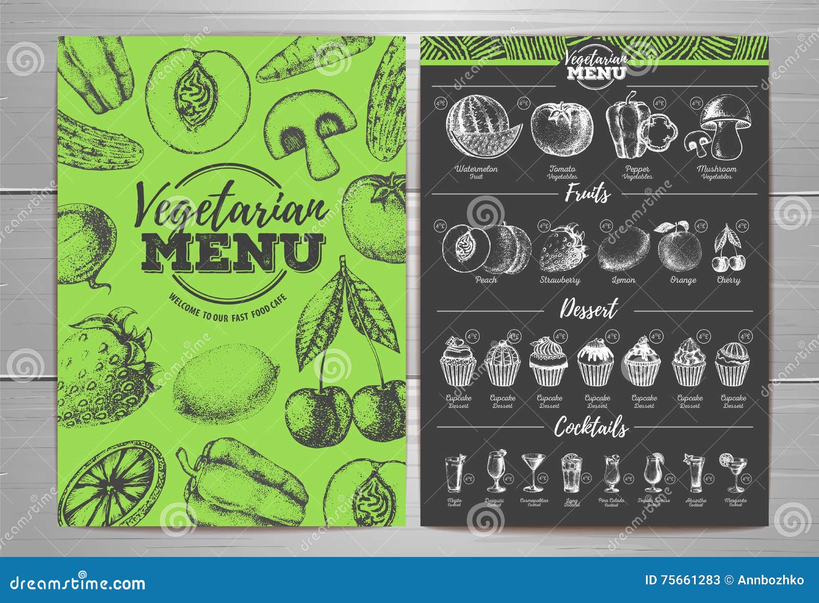 Vintage Vegetarian Menu Design. Stock Vector - Illustration of document ...