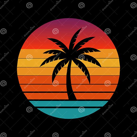 Vintage Vibes Retro Palm Tree Sunset Background Vector Stock Vector