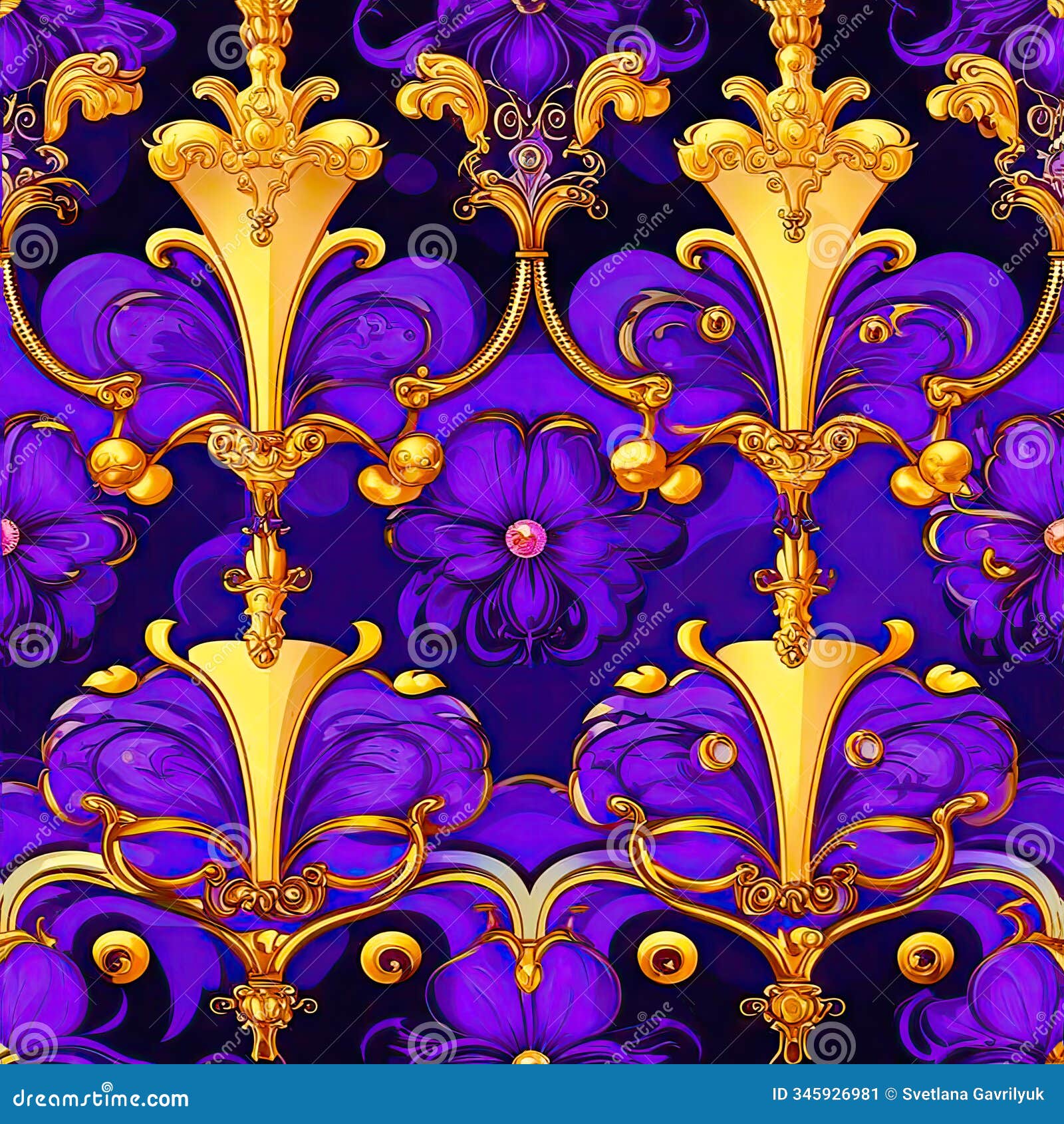 Vintage Victorian Wallpaper Pattern in Purple and Gold Tones Stock ...