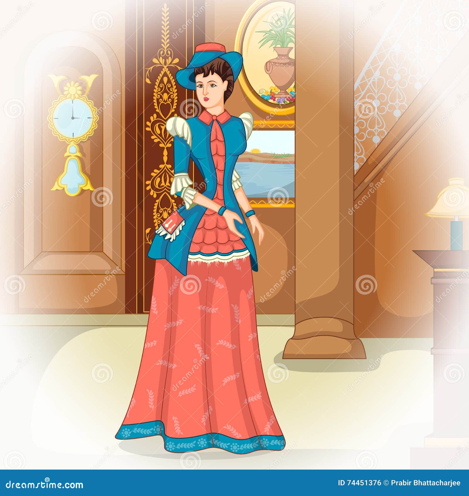 Vintage Victorian woman stock vector. Illustration of dress - 74451376