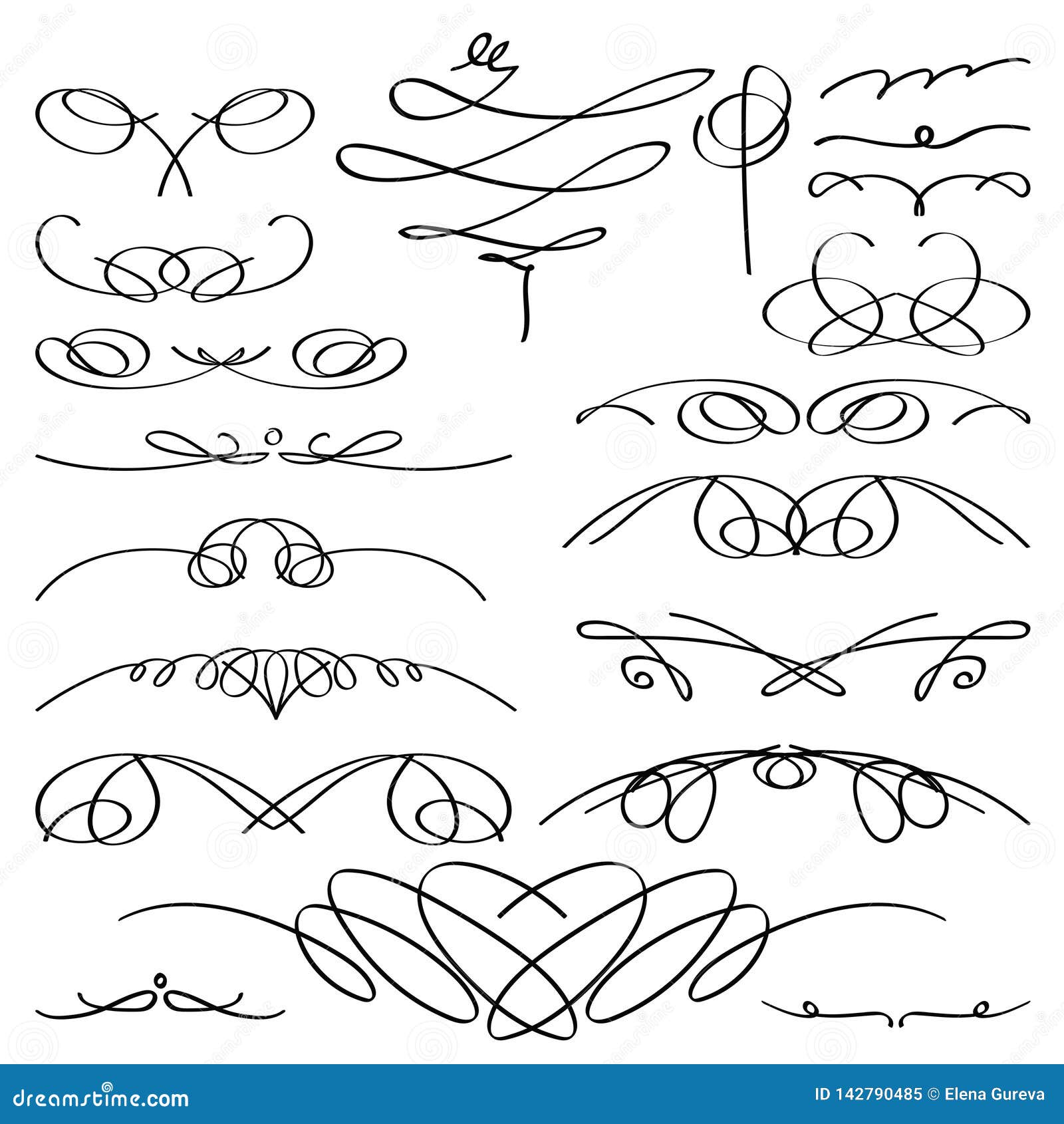 Vintage Vignette Set. Vector Calligraphic Collection. Stock Vector ...