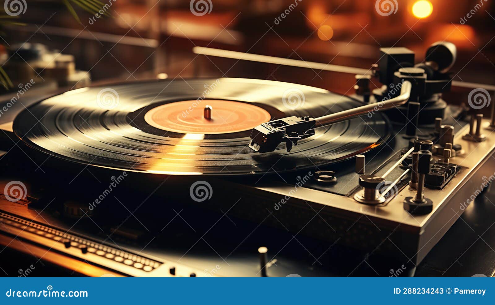 Vintage Vinyl, Record Playing on Classic Turntable Player. Generative ...