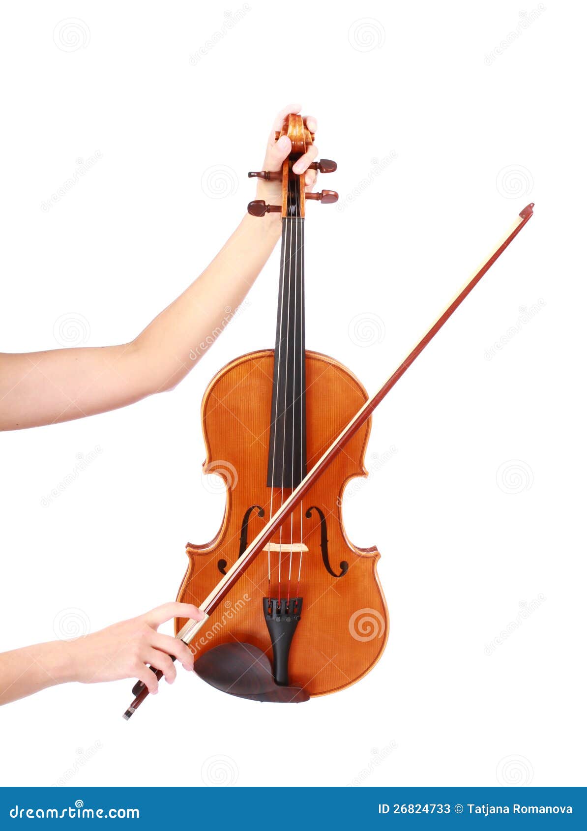 Vintage Violin and Fiddle Stick in Woman Hands Stock Image - Image of ...