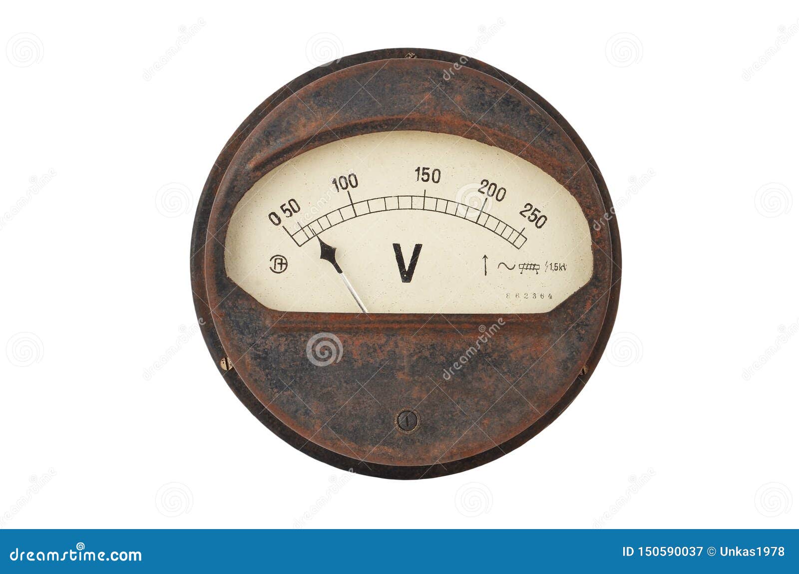 Vintage voltmeter on white stock image. Image of electricity - 150590037