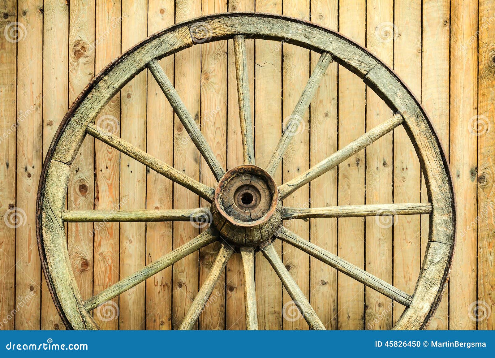 Vintage Wagon Wheel in Front of a Barn Stock Photo - Image of history ...
