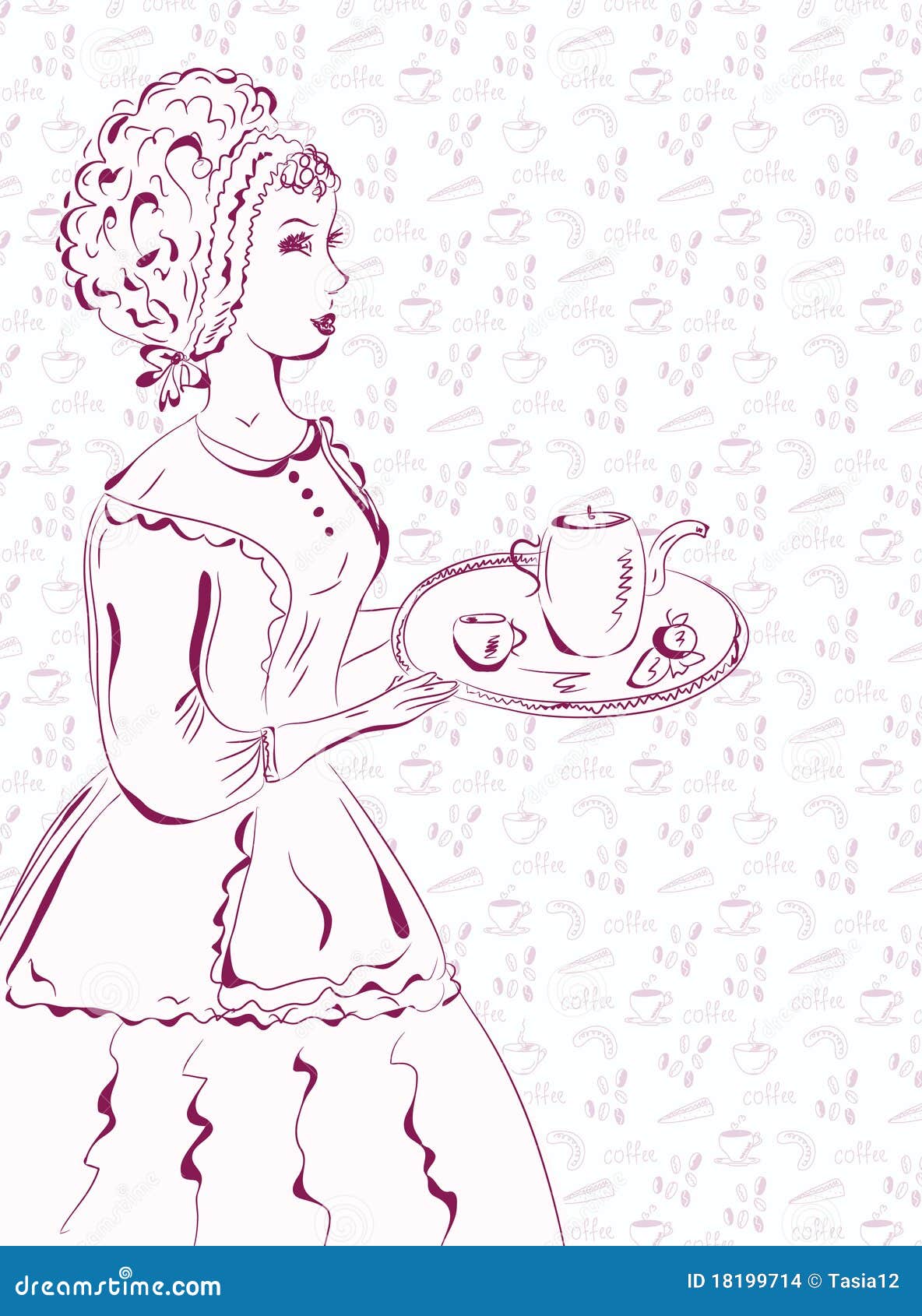 Vintage Waitress Sketch with Coffee Stock Vector - Illustration of ...
