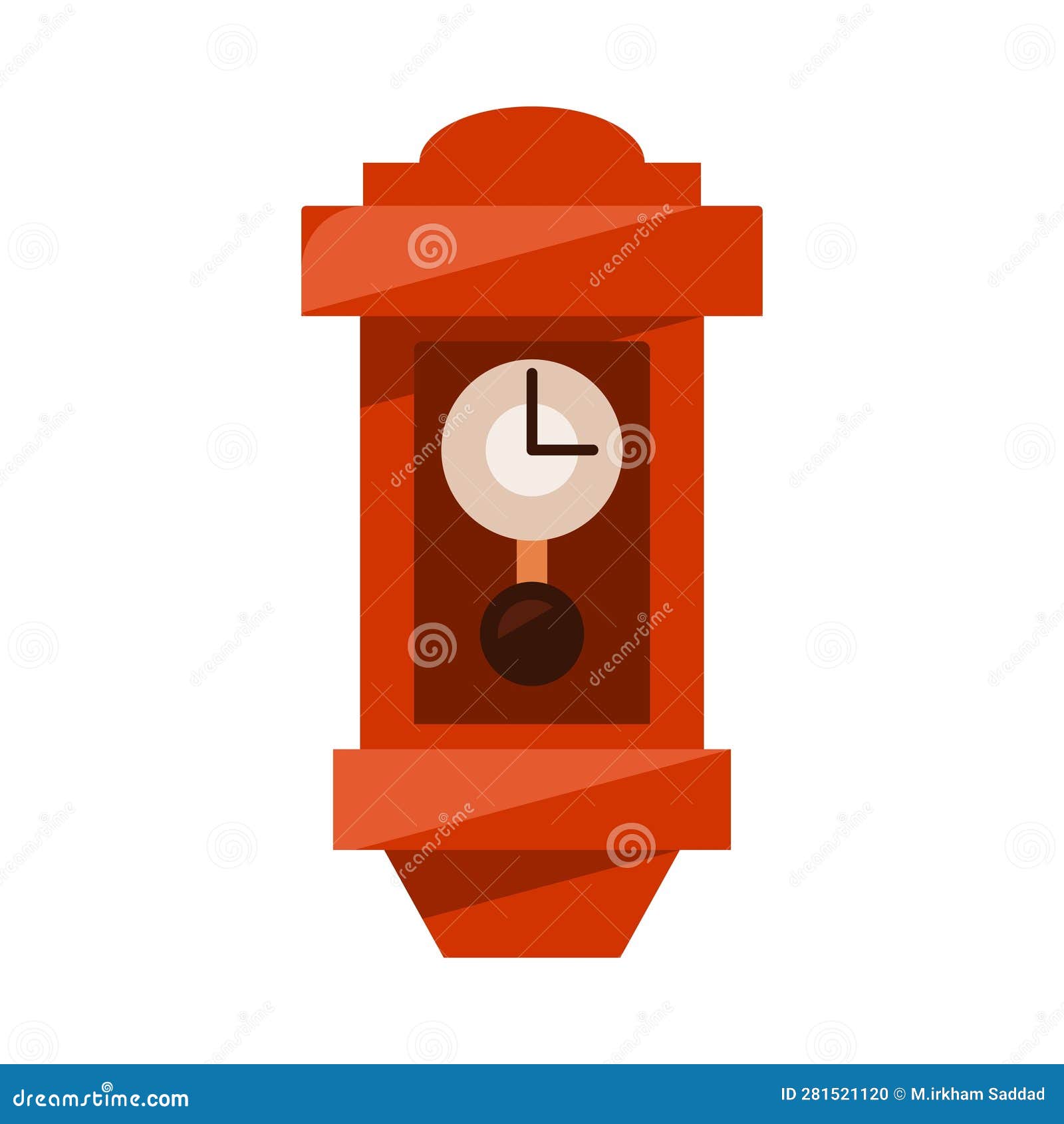 Vintage Wall Clock in Flat Design Style. Showing Three O Clock. Vector ...