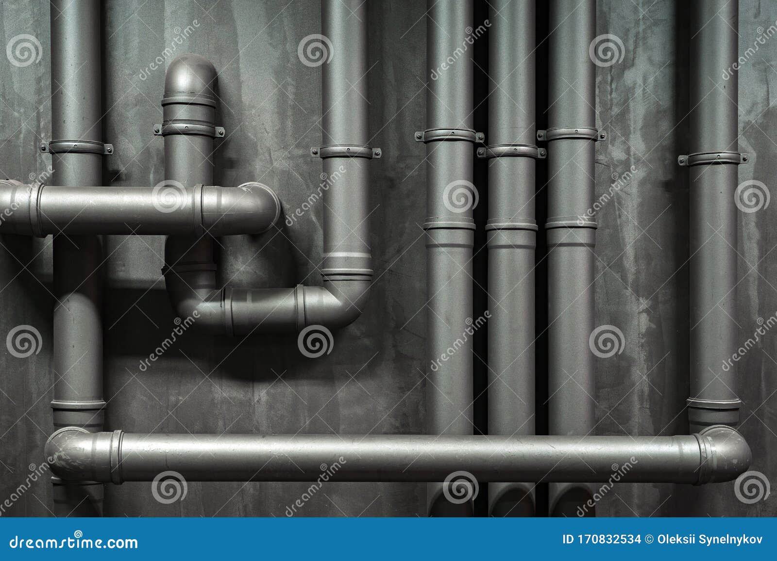 Close Up of a Wall with Pipes. Metallic Tubes Wall Texture. Black ...