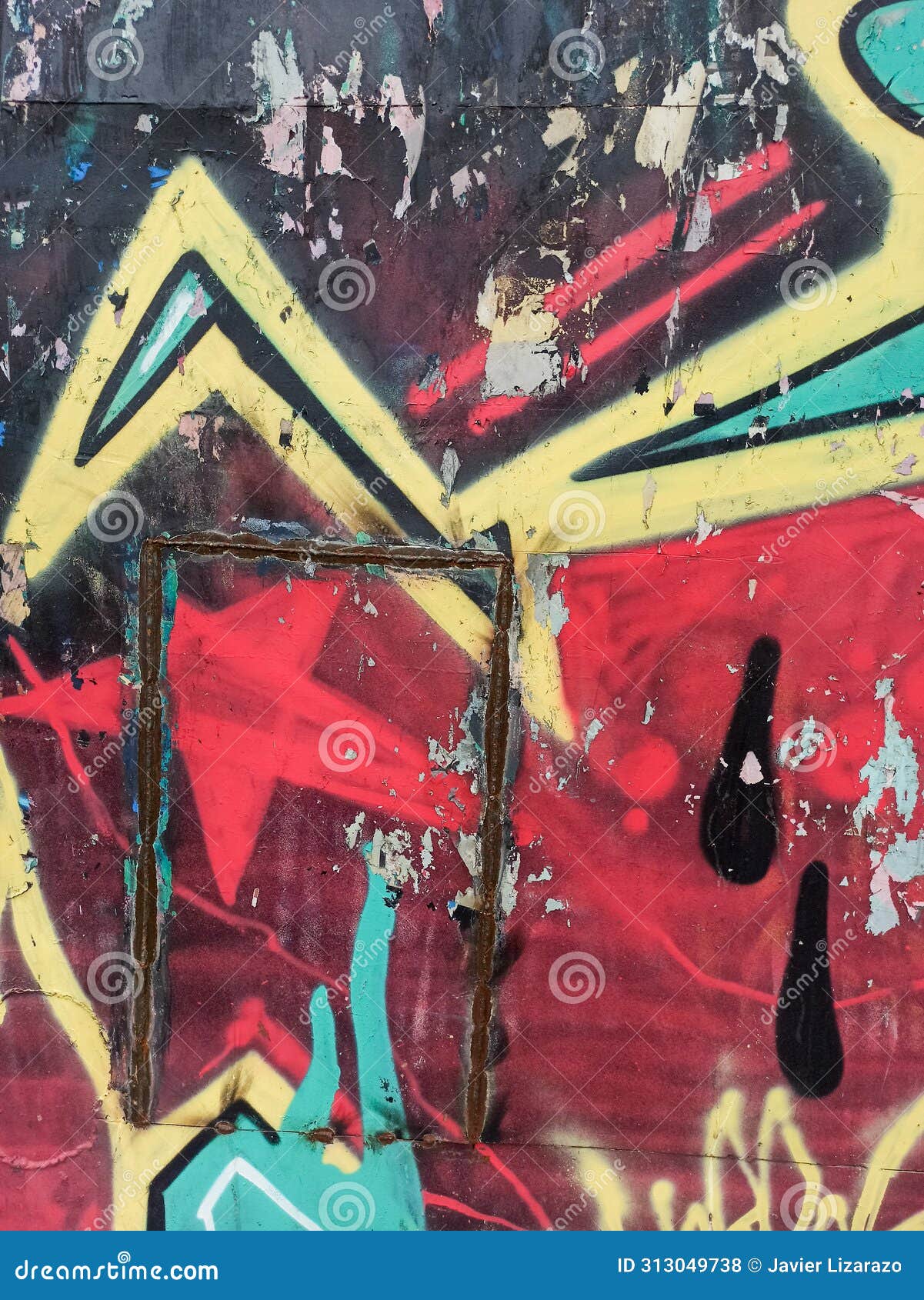 Vintage Wall with Torn Poster, Paper, Ads, Stickers Background or ...