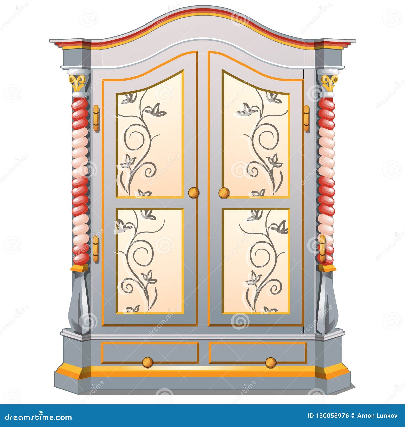 Vintage Wardrobe with Patterned Ornament Isolated on White Background ...