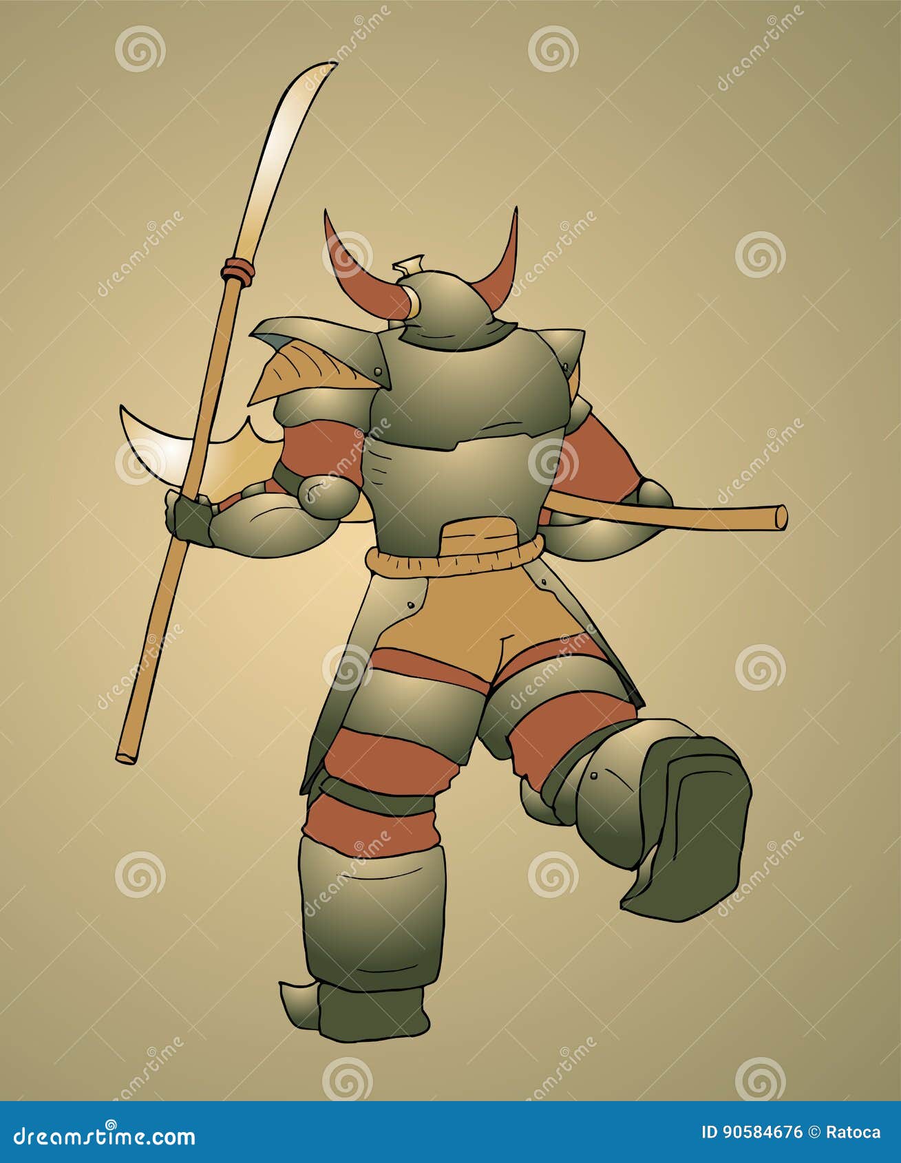 Vintage warrior attack stock vector. Illustration of shogun - 90584676