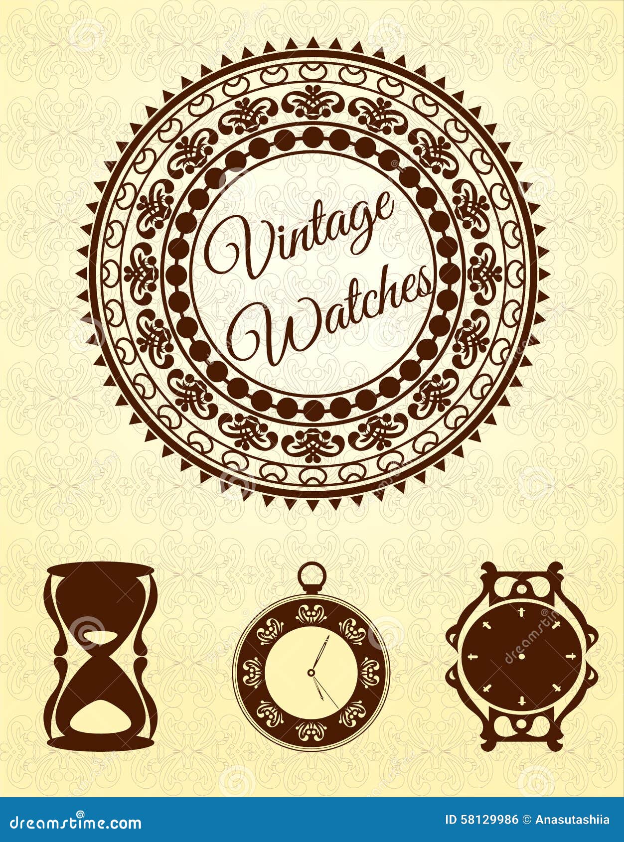 Vintage Watches and Frames Set Stock Vector - Illustration of hour ...