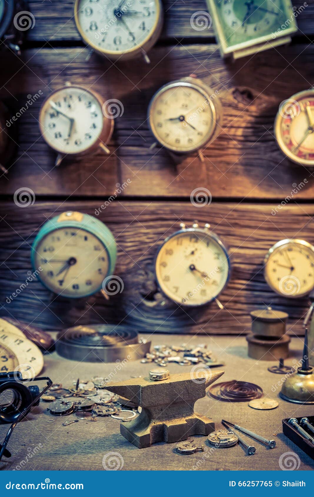 Vintage Watchmaker S Workshop with Damaged Clocks Stock Image - Image ...